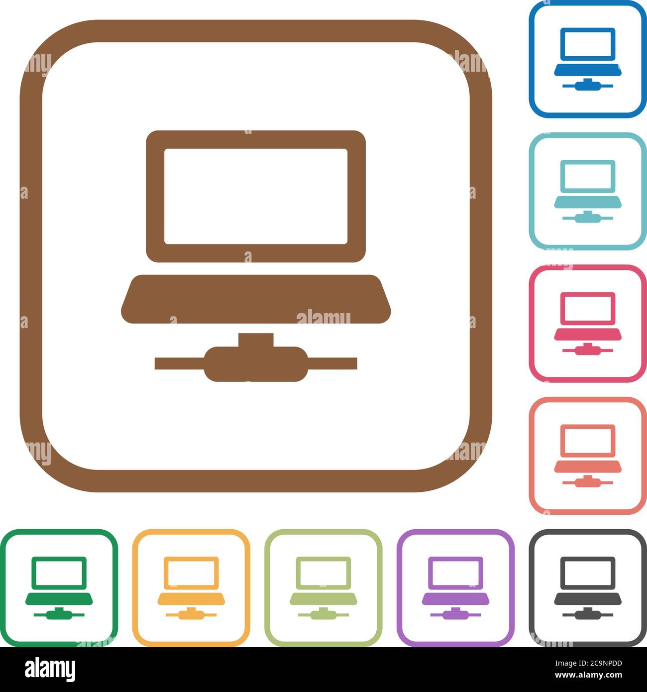 Network computer simple icons in color rounded square frames on white ...