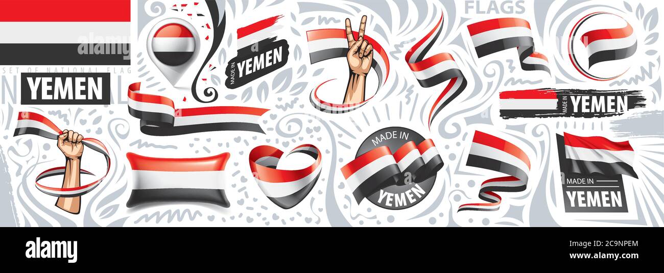 Vector set of the national flag of Yemen in various creative designs ...