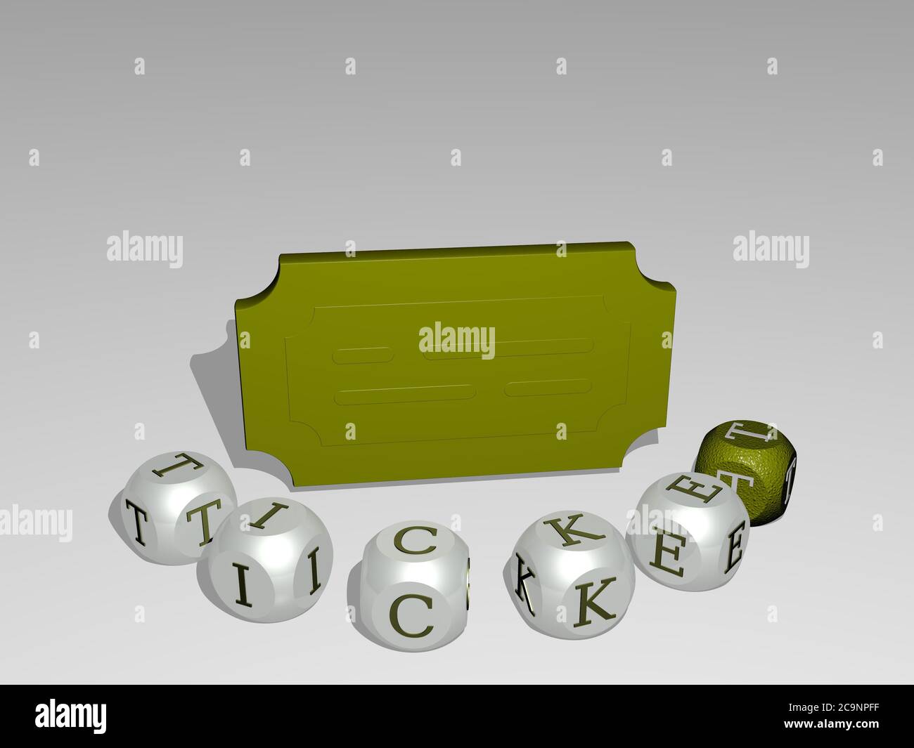 3D representation of ticket with icon on the wall and text arranged by ...