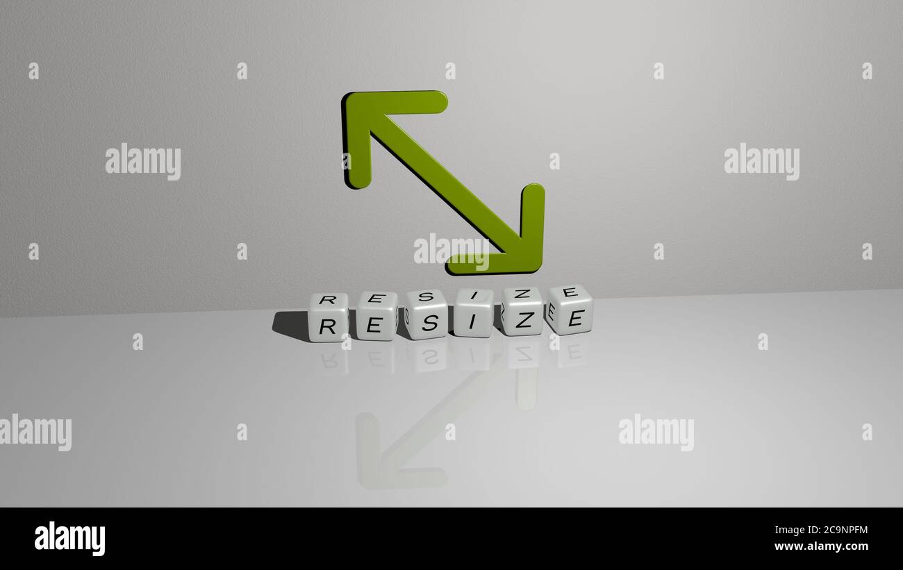 3D representation of resize with icon on the wall and text arranged by ...