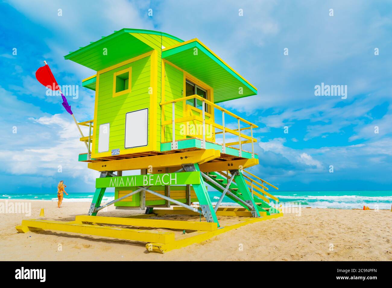 Yellow and green lifeguard tower in Miami Beach, USA Stock Photo - Alamy