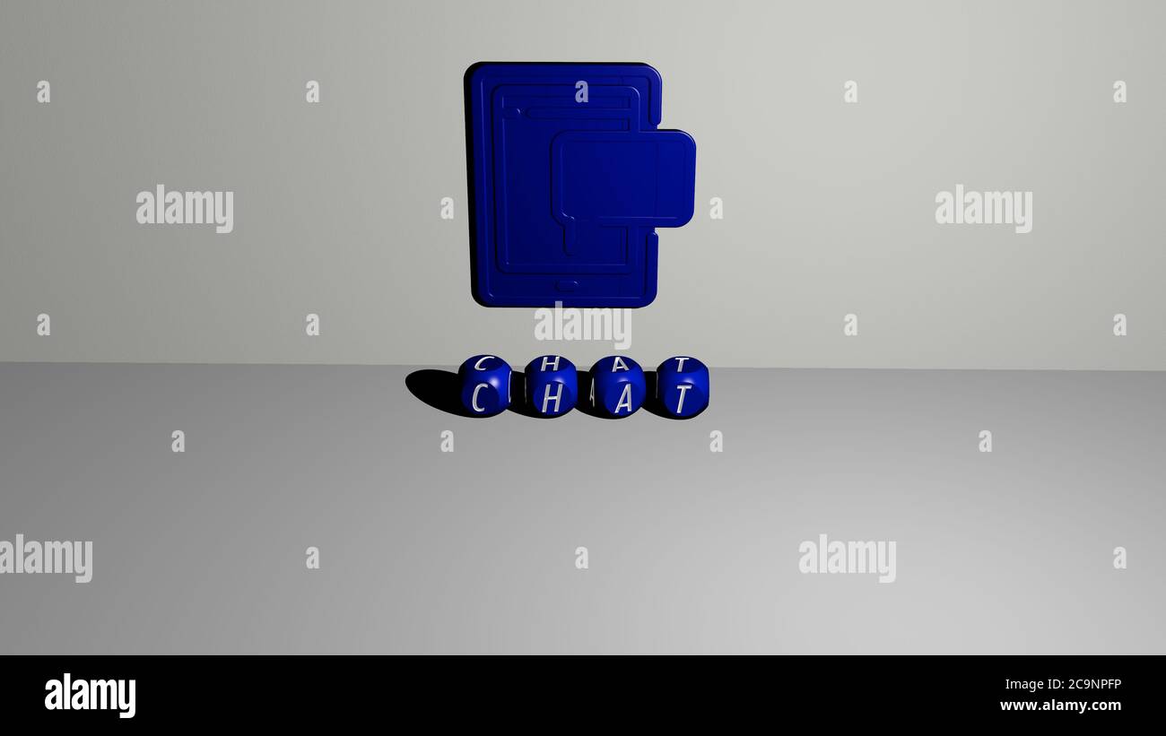3D graphical image of CHAT vertically along with text built by metallic ...