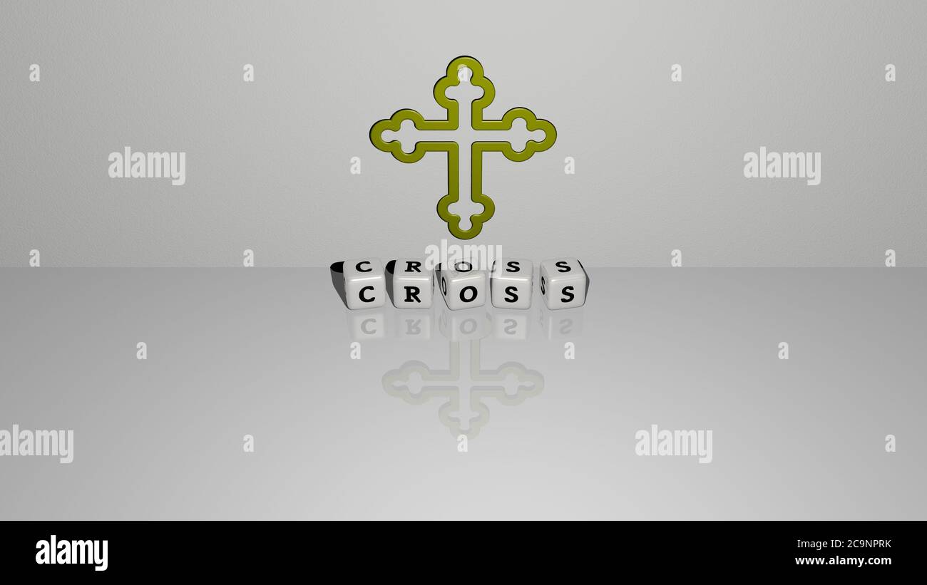 3D illustration of CROSS graphics and text made by metallic dice ...