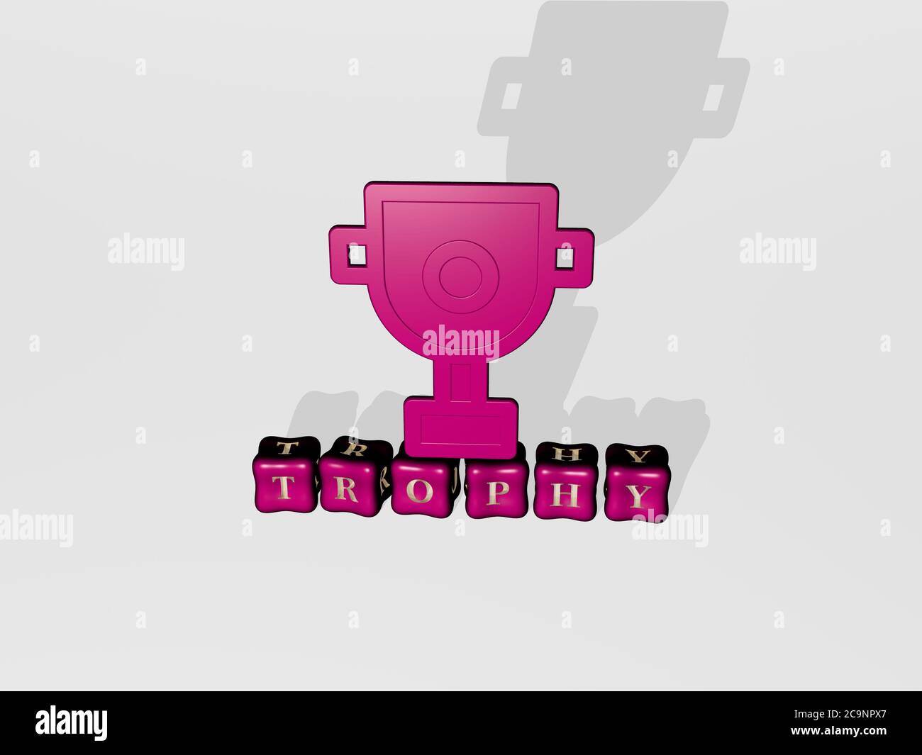 3D representation of trophy with icon on the wall and text arranged by ...