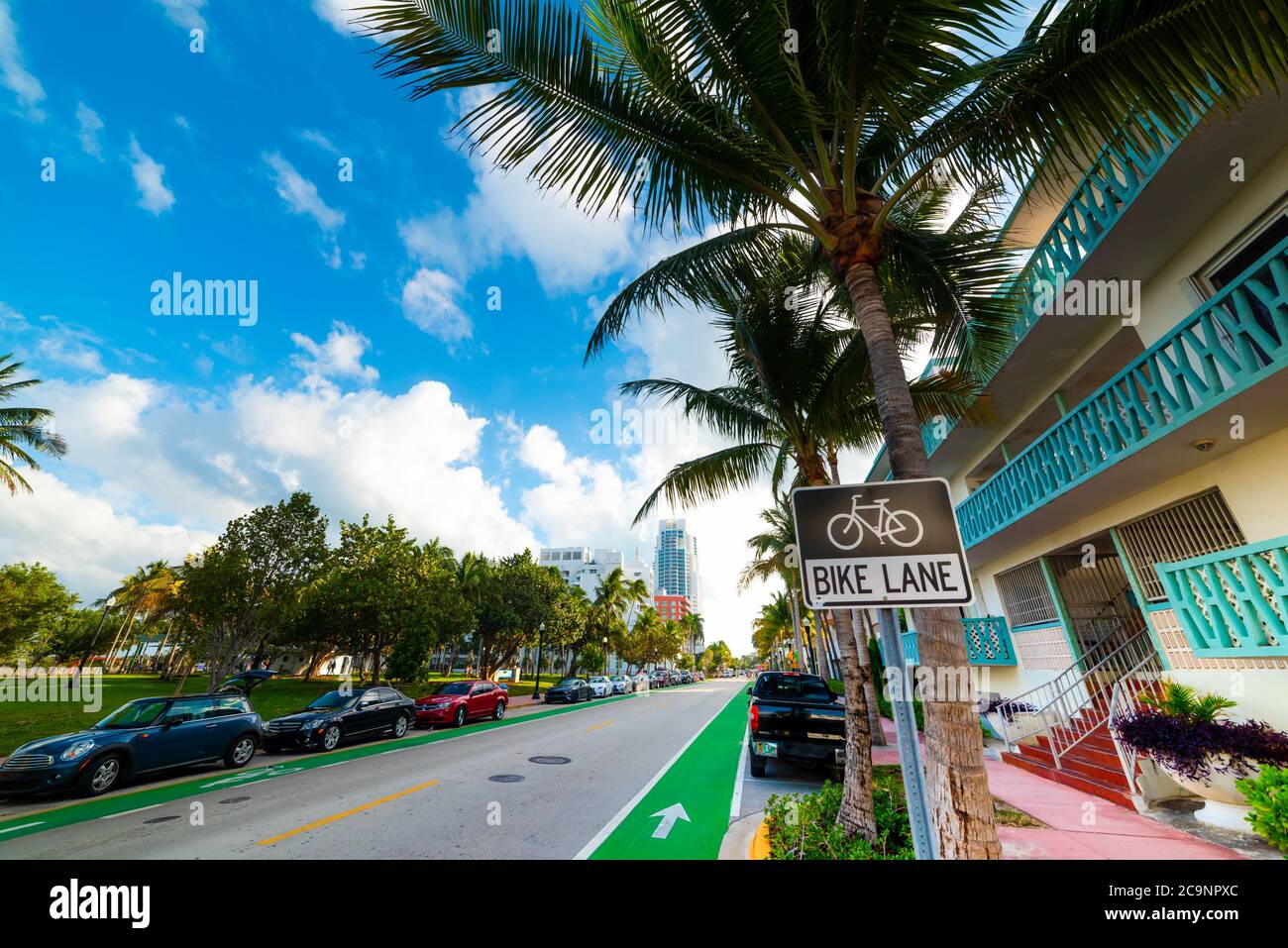 Bike lane in Miami Beach, USA Stock Photo - Alamy
