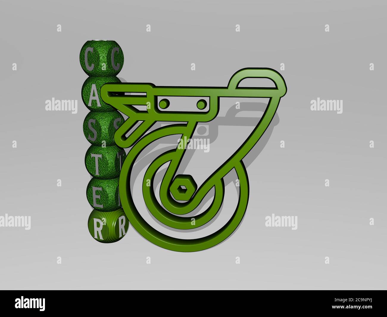 3D representation of caster with icon on the wall and text arranged by ...