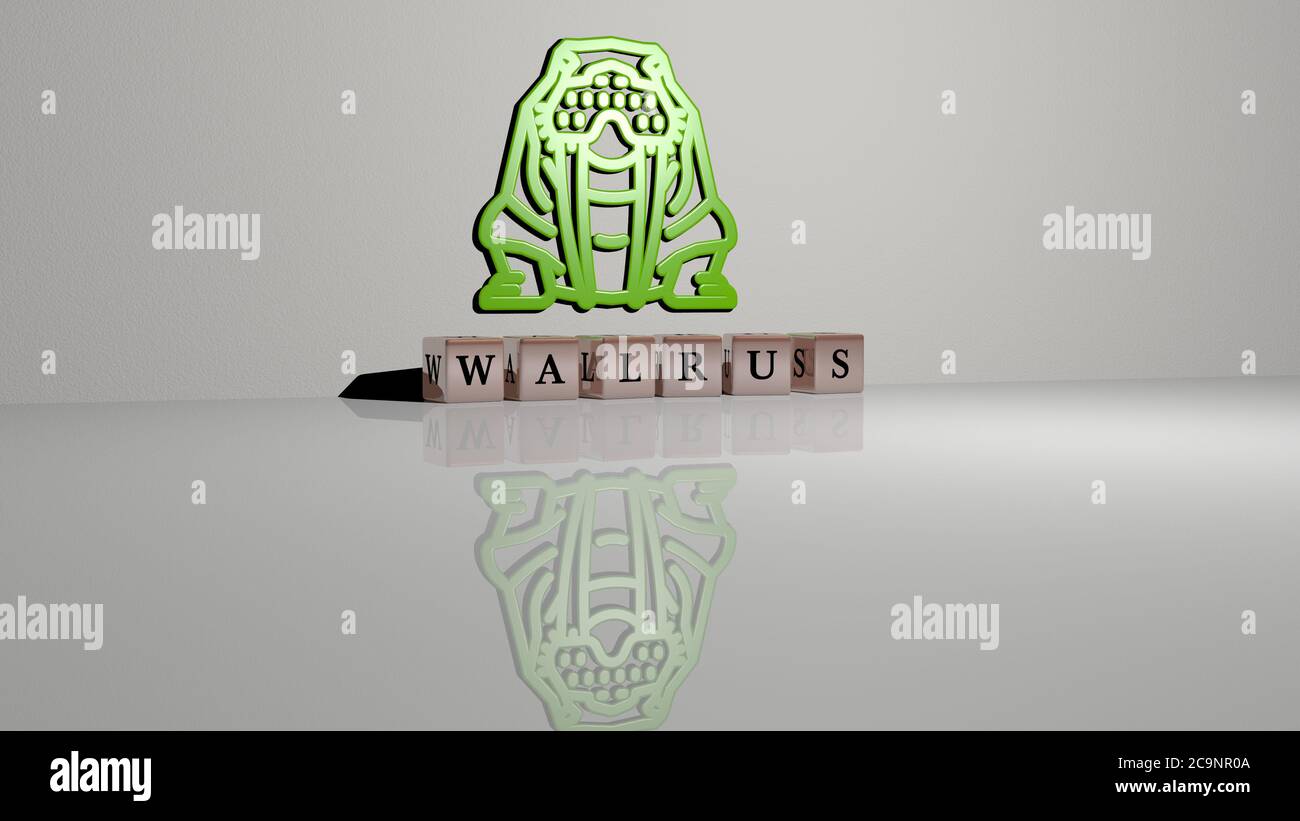 3D illustration of walrus graphics and text made by metallic dice ...