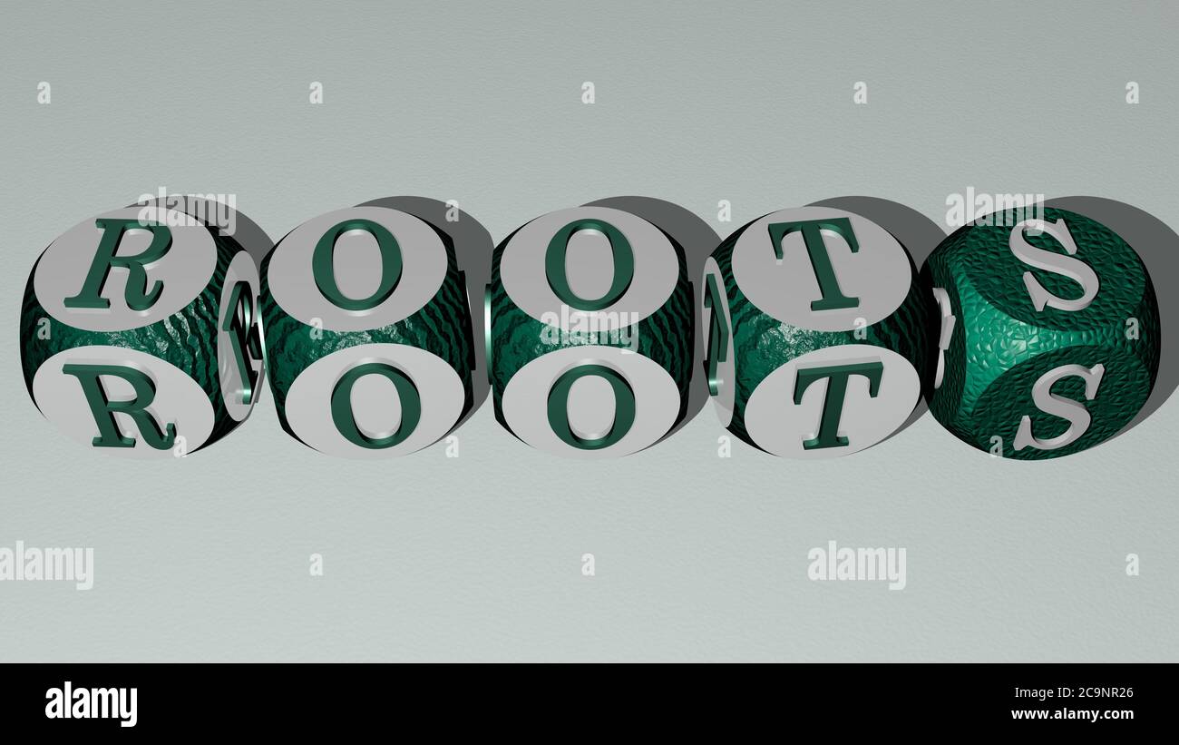 combination of roots built by cubic letters from the top perspective ...