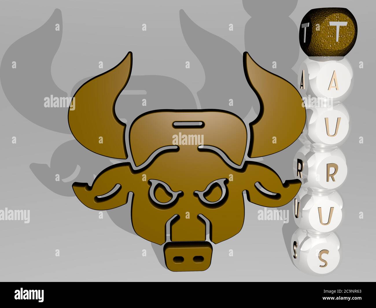 3D representation of TAURUS with icon on the wall and text arranged by ...
