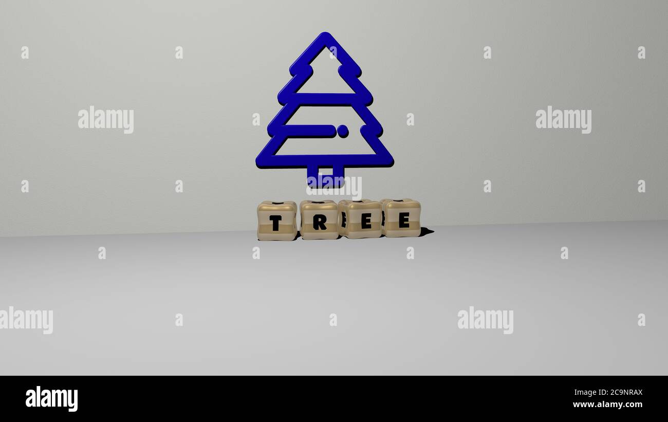 3D representation of TREE with icon on the wall and text arranged by ...