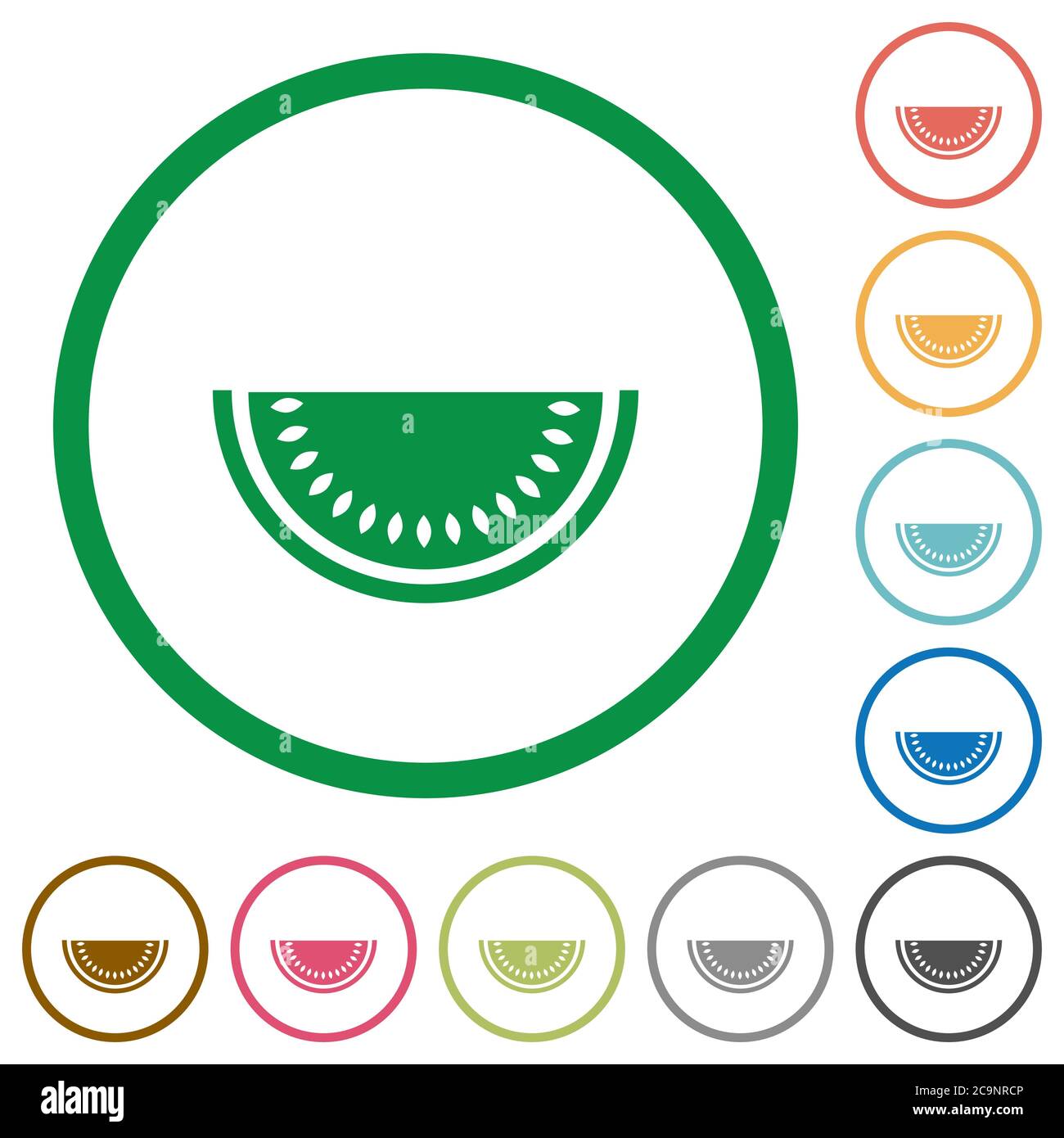 Slice of watermelon flat color icons in round outlines on white background Stock Vector Image ...