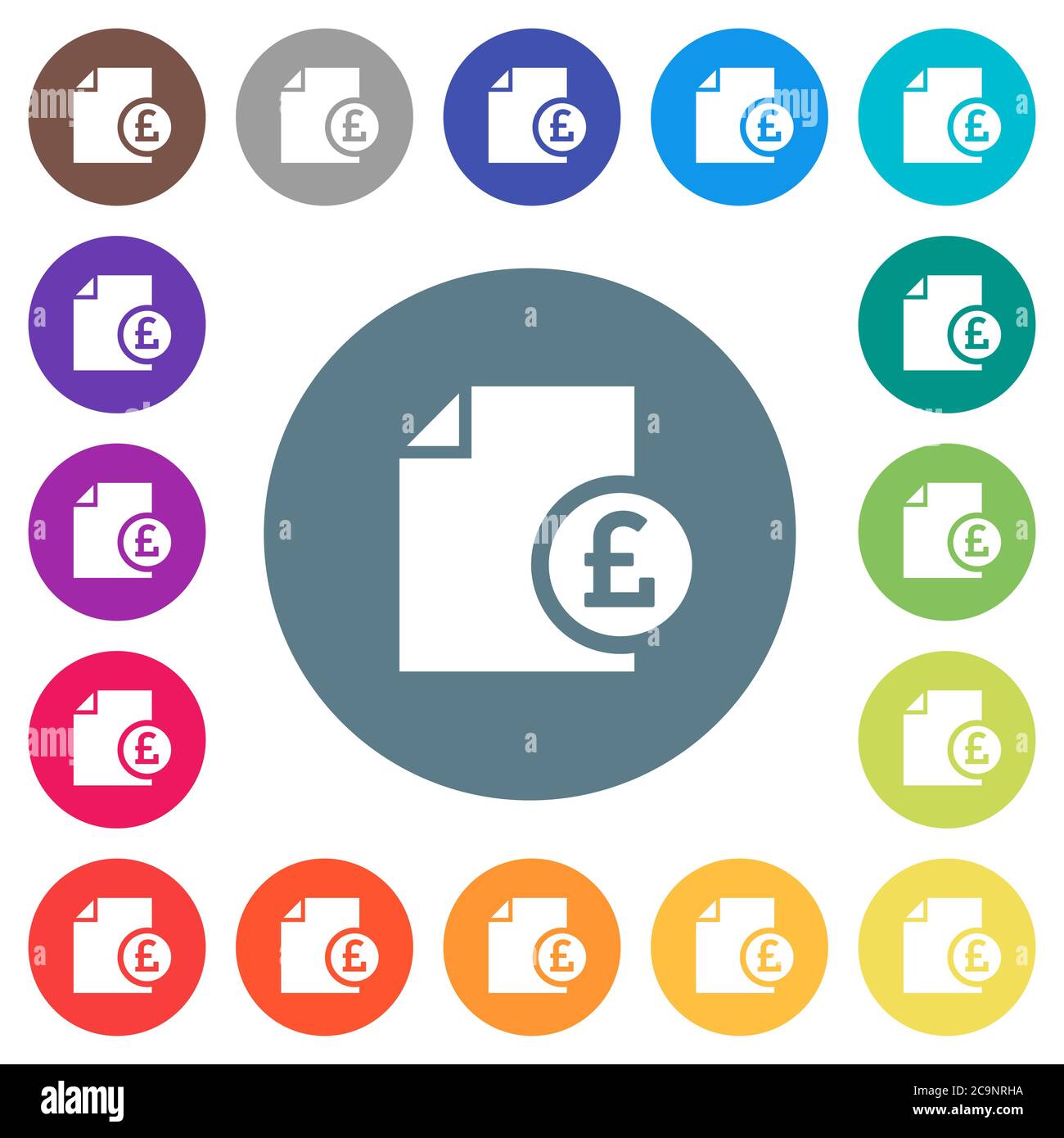 Pound financial report flat white icons on round color backgrounds. 17 ...