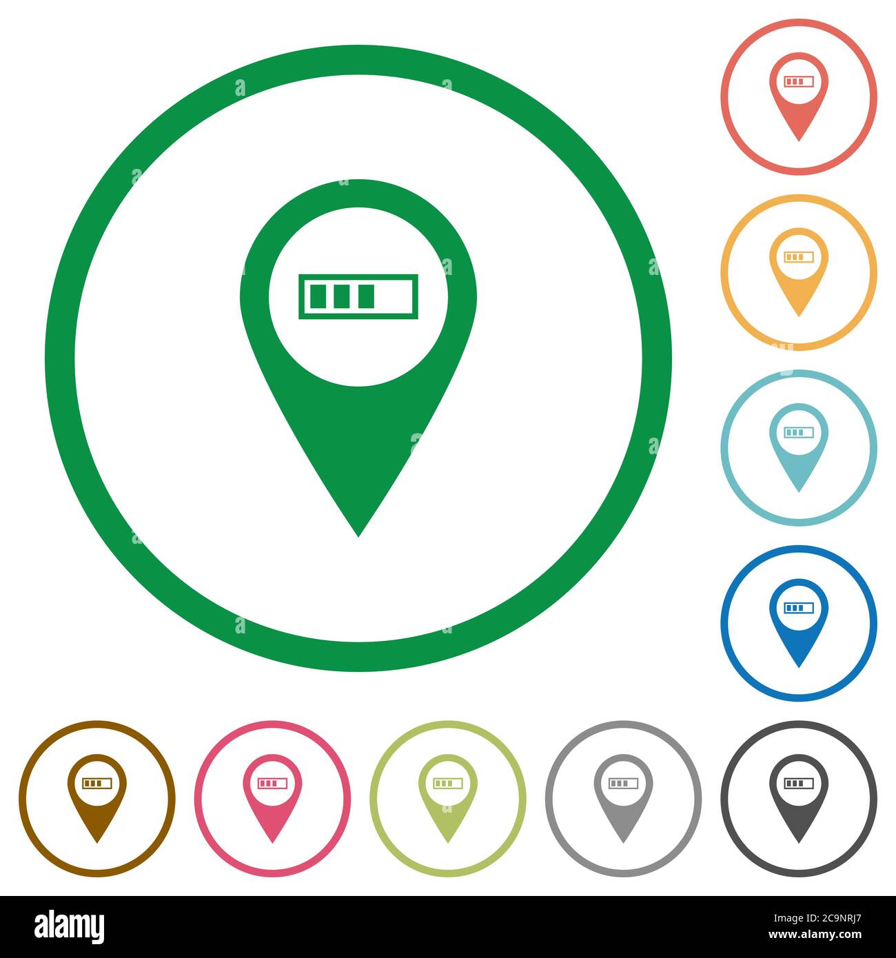 Route planning GPS flat color icons in round outlines on white ...