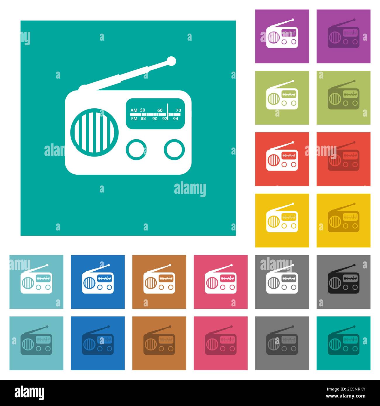 Vintage retro radio multi colored flat icons on plain square ...