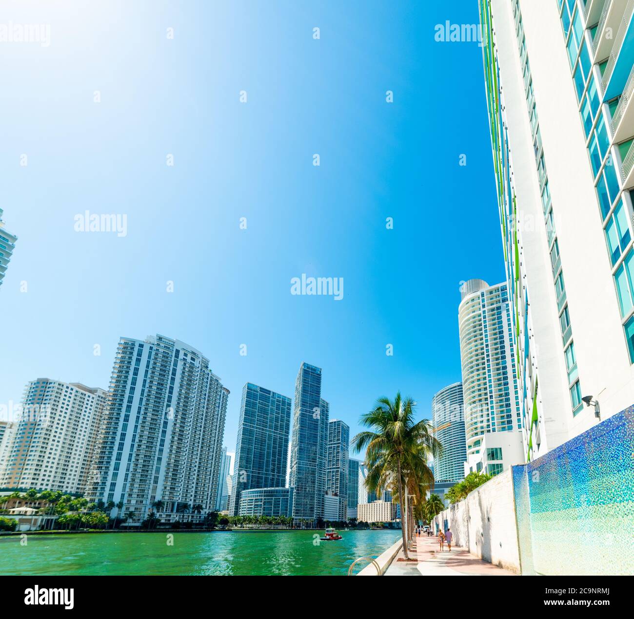 Sun shining over Miami riverwalk. Florida, USA Stock Photo - Alamy