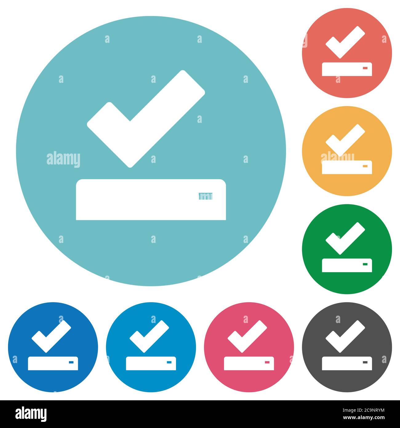 Successfully saved flat white icons on round color backgrounds Stock ...