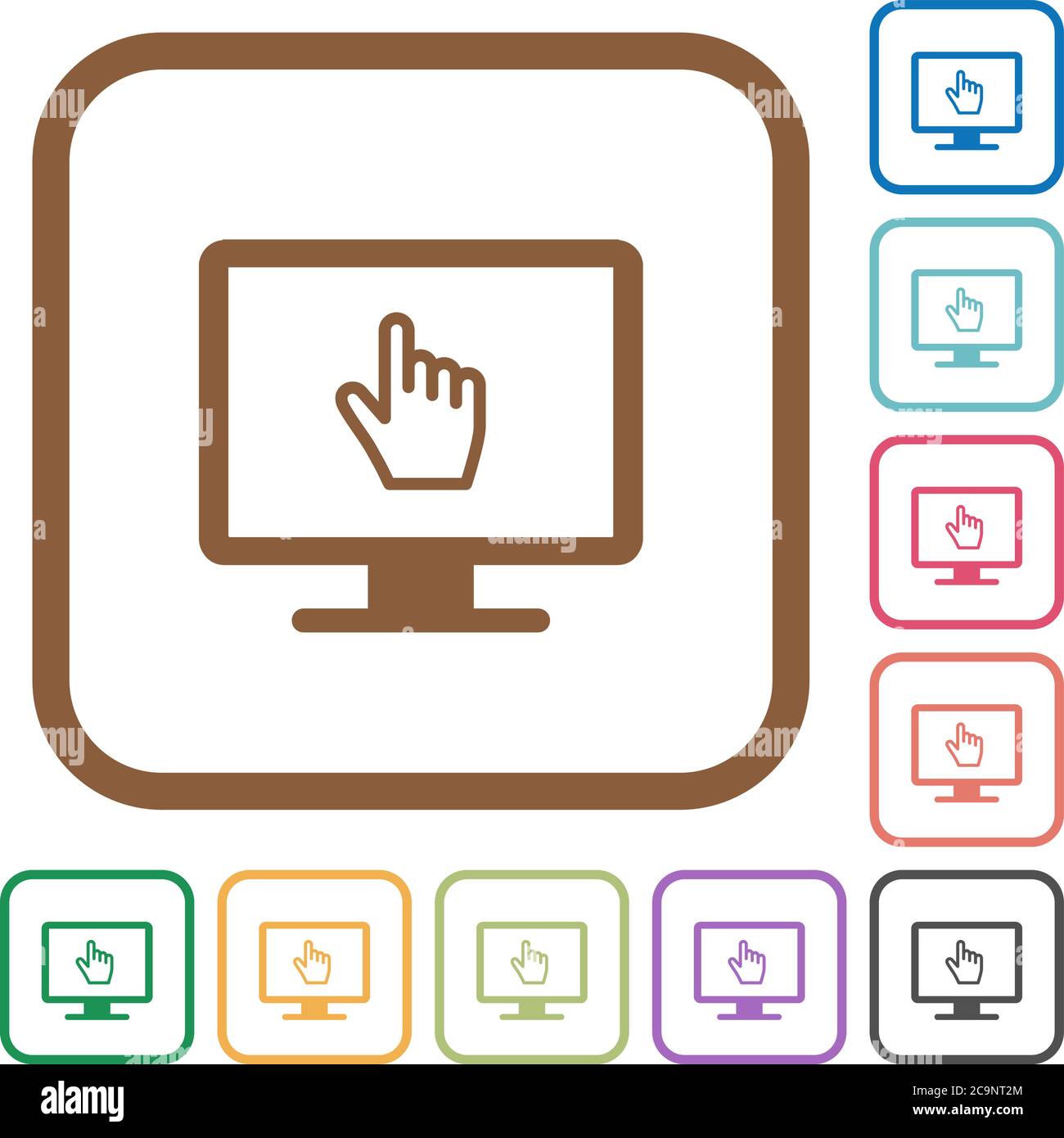 Monitor with pointing cursor simple icons in color rounded square ...