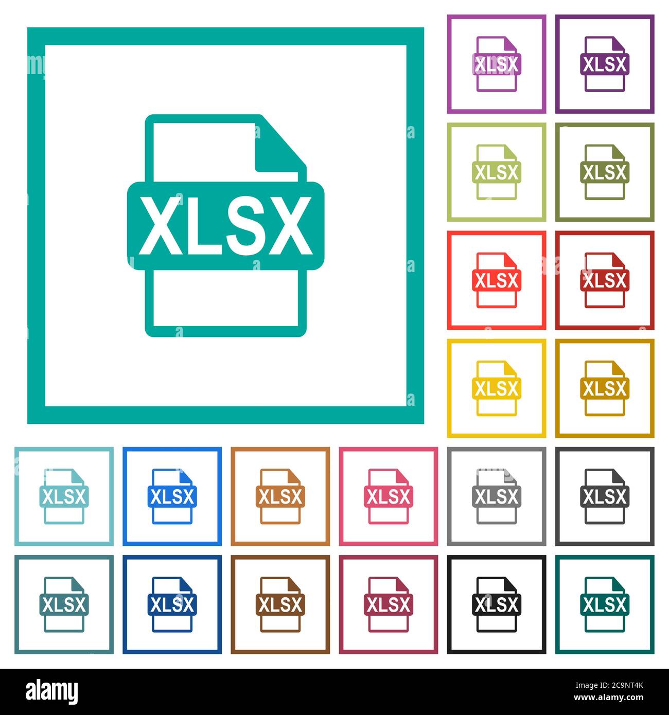 XLSX file format flat color icons with quadrant frames on white ...