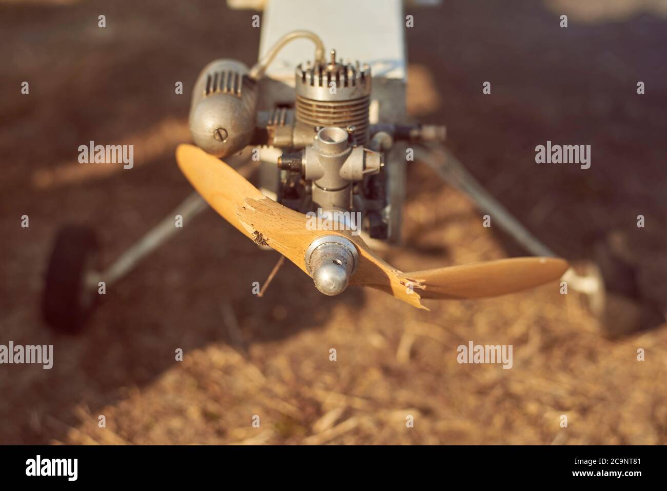 RC airplane with a broken propeller after the crash, close-up Stock ...