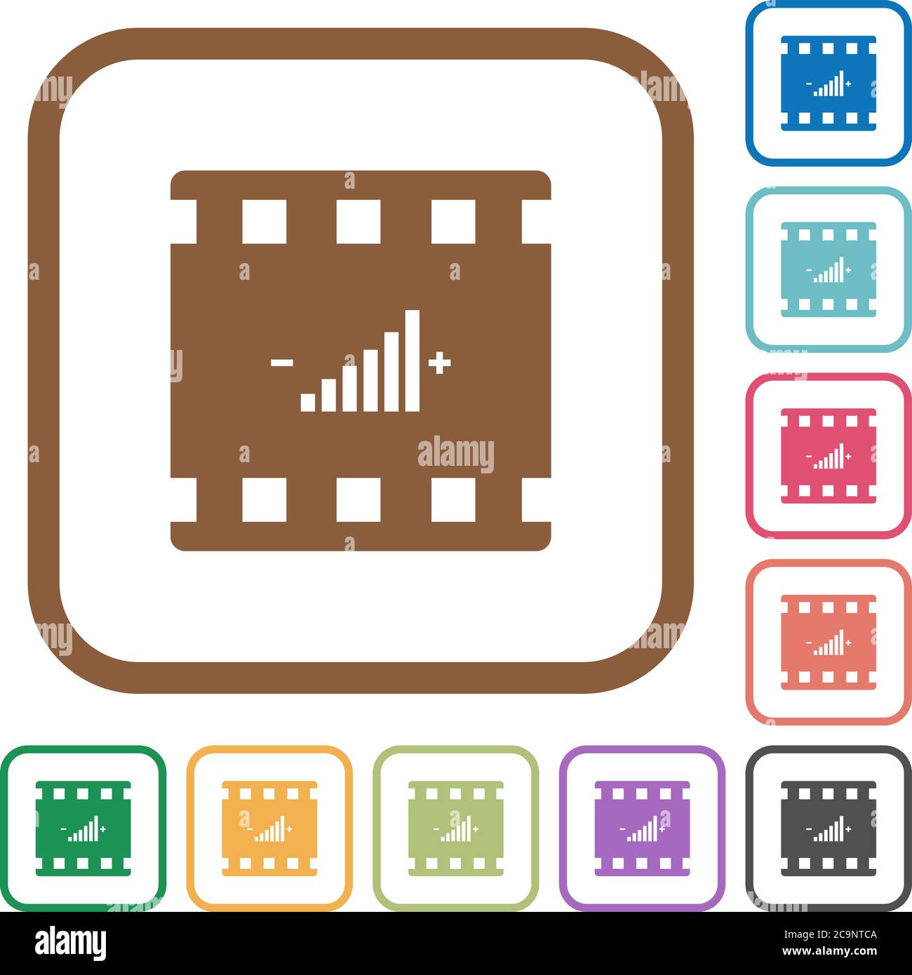 Movie adjusting simple icons in color rounded square frames on white background Stock Vector ...