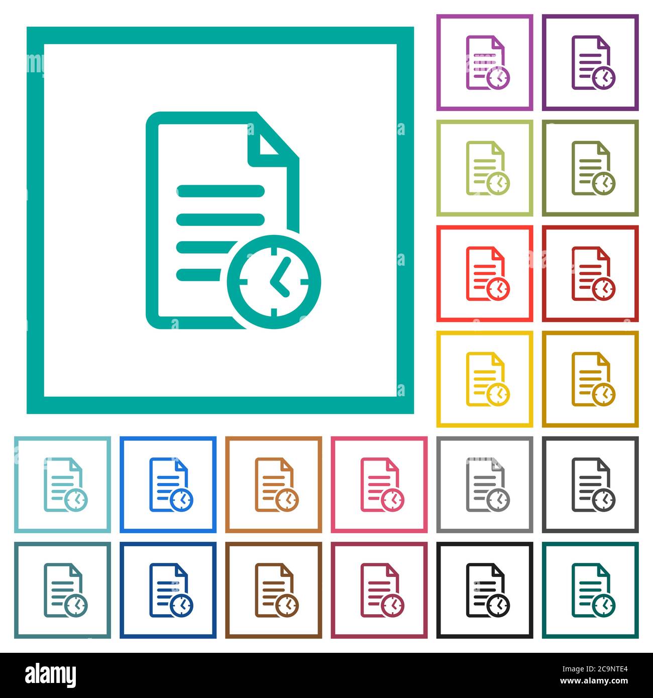 Document last modified time flat color icons with quadrant frames on ...