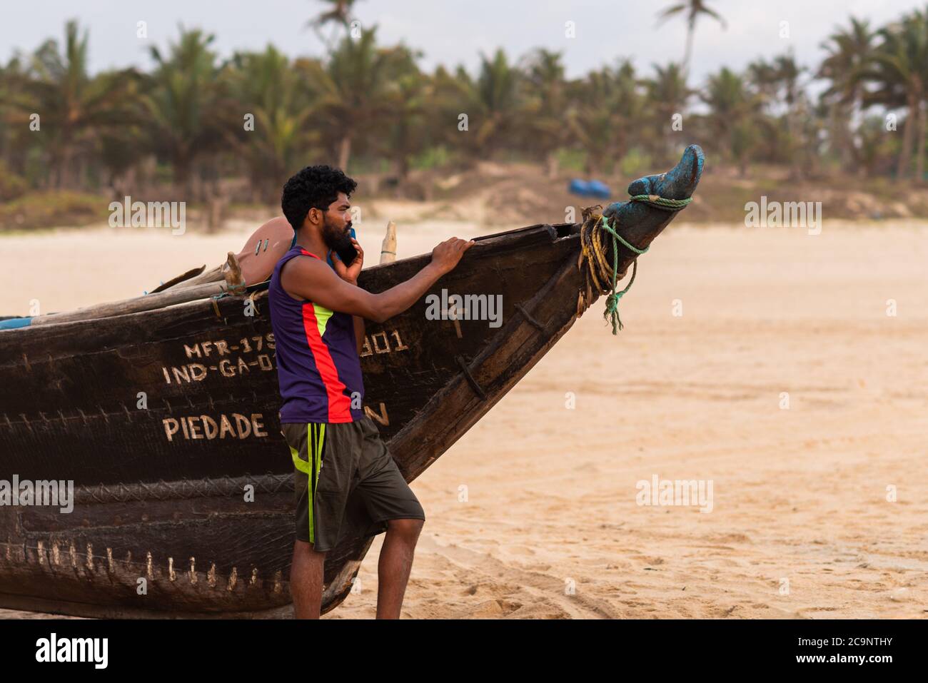 Benaulim,Goa/India- Aug 2 2020: Indian fishermen getting ready for ...