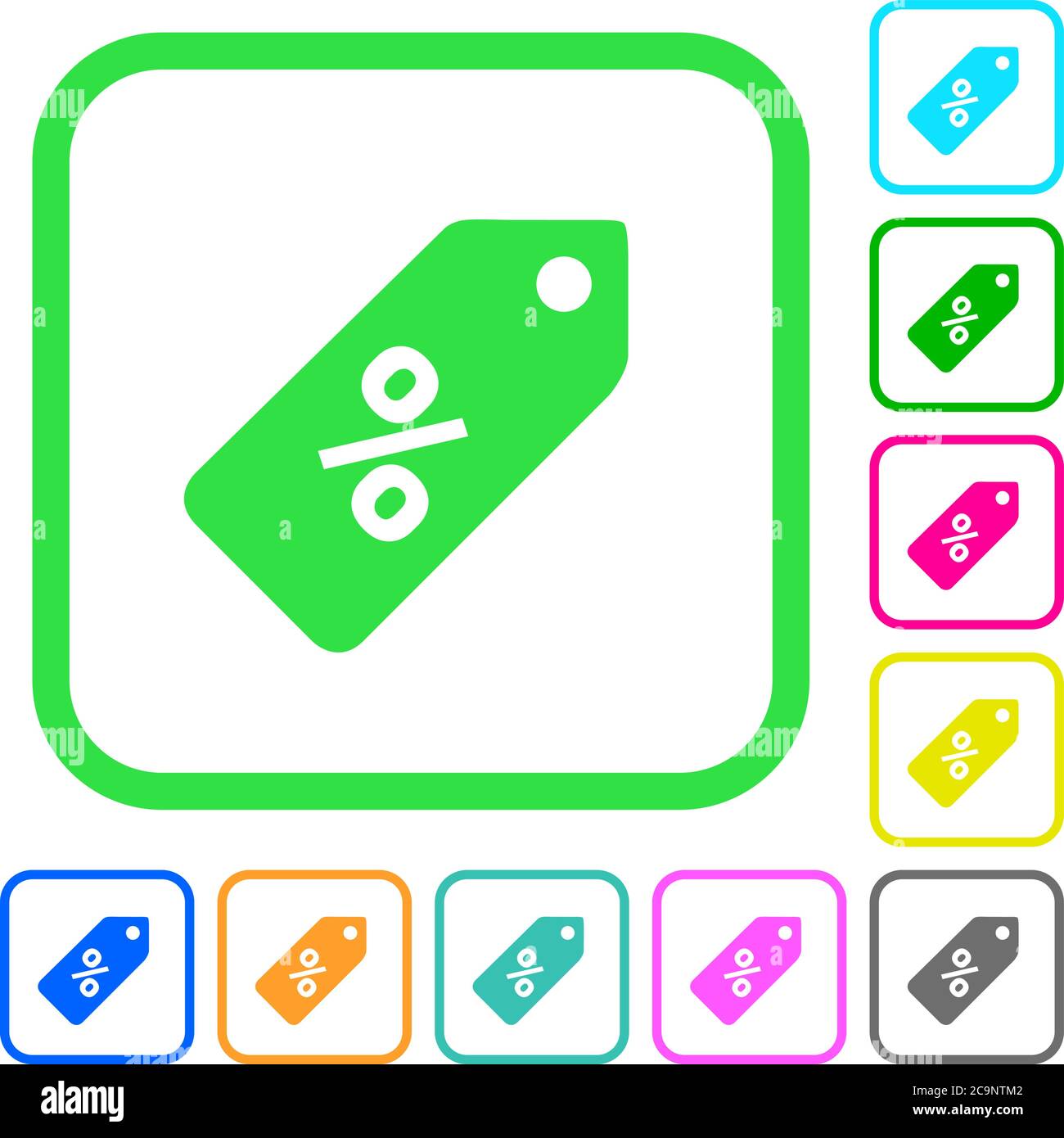 Discount price label vivid colored flat icons in curved borders on ...