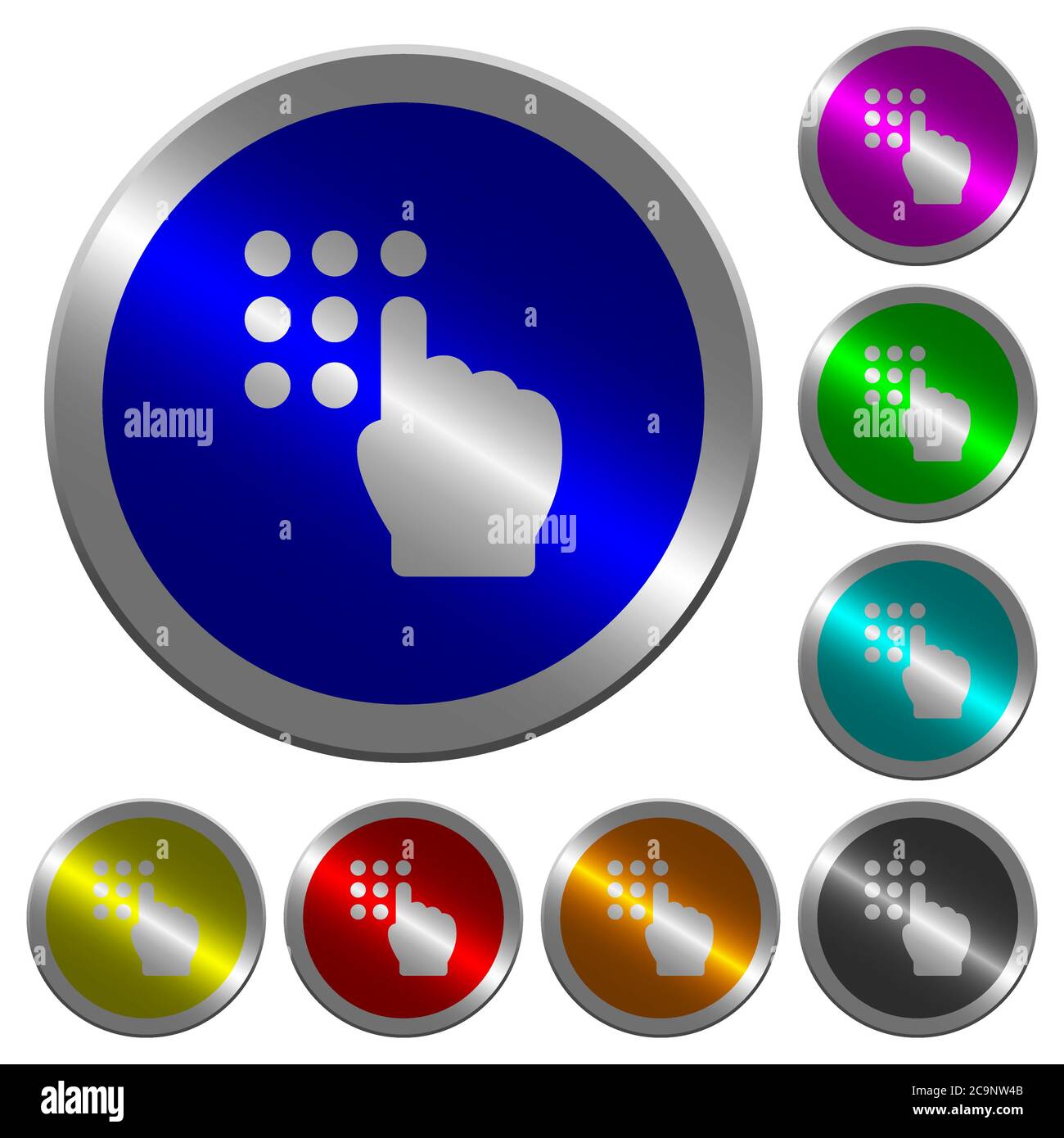 Typing security code icons on round luminous coin-like color steel buttons Stock Vector Image ...