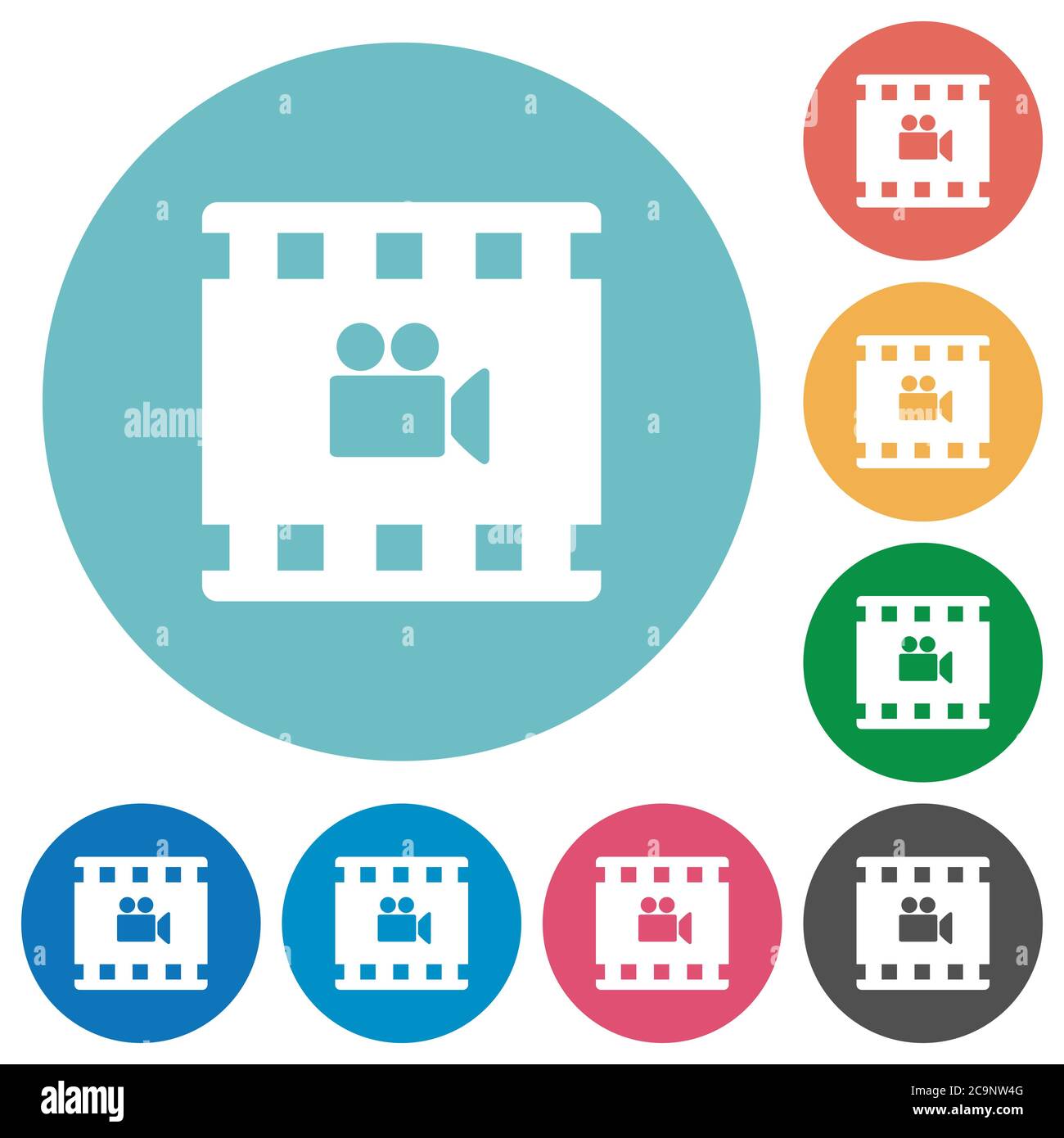 Movie filming flat white icons on round color backgrounds Stock Vector ...