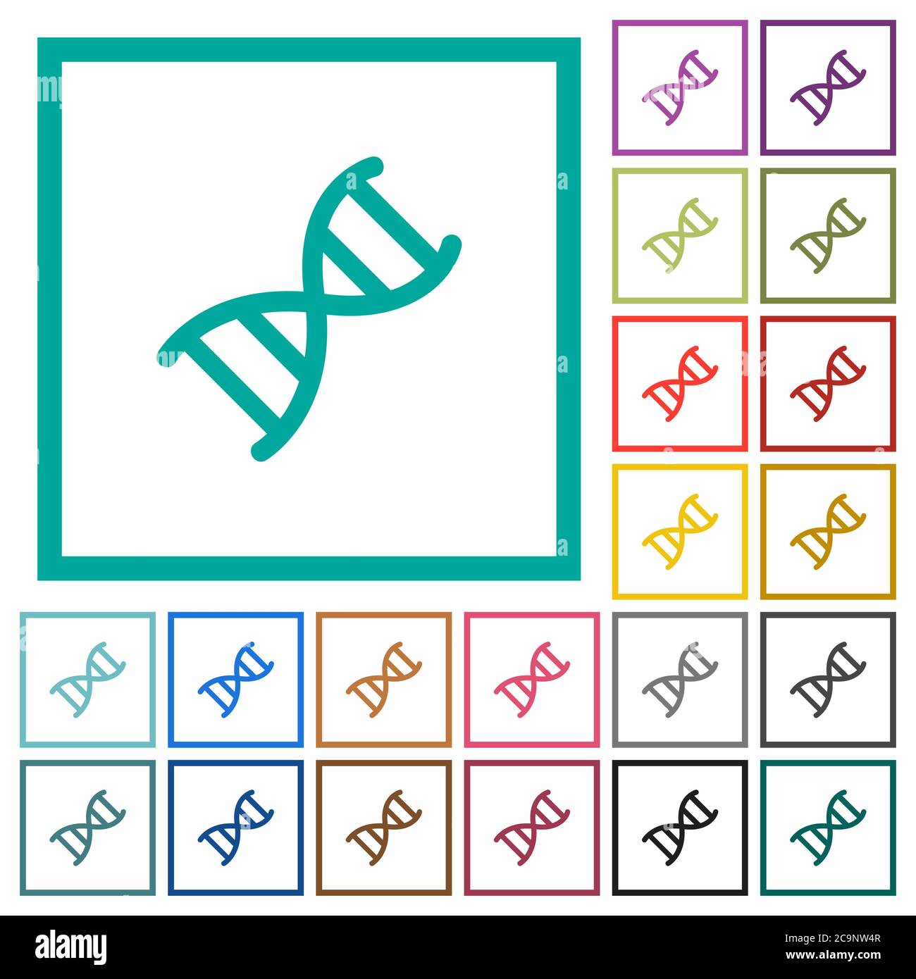 DNA molecule flat color icons with quadrant frames on white background ...