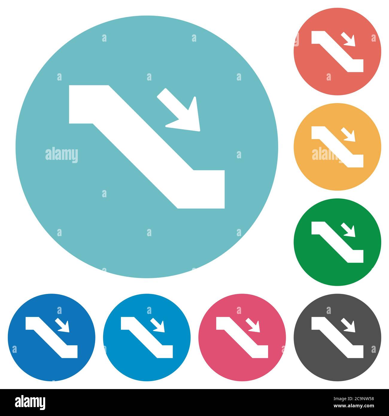 Escalator down sign flat white icons on round color backgrounds Stock Vector Image & Art - Alamy