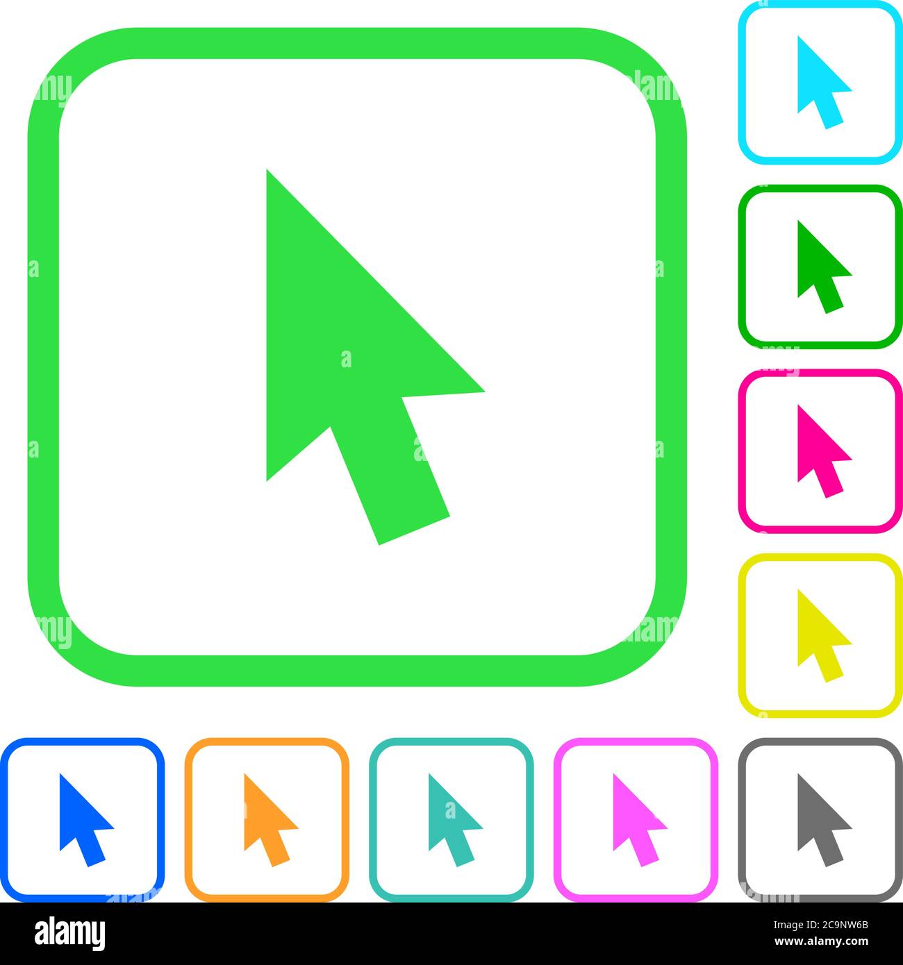 Mouse cursor vivid colored flat icons in curved borders on white ...