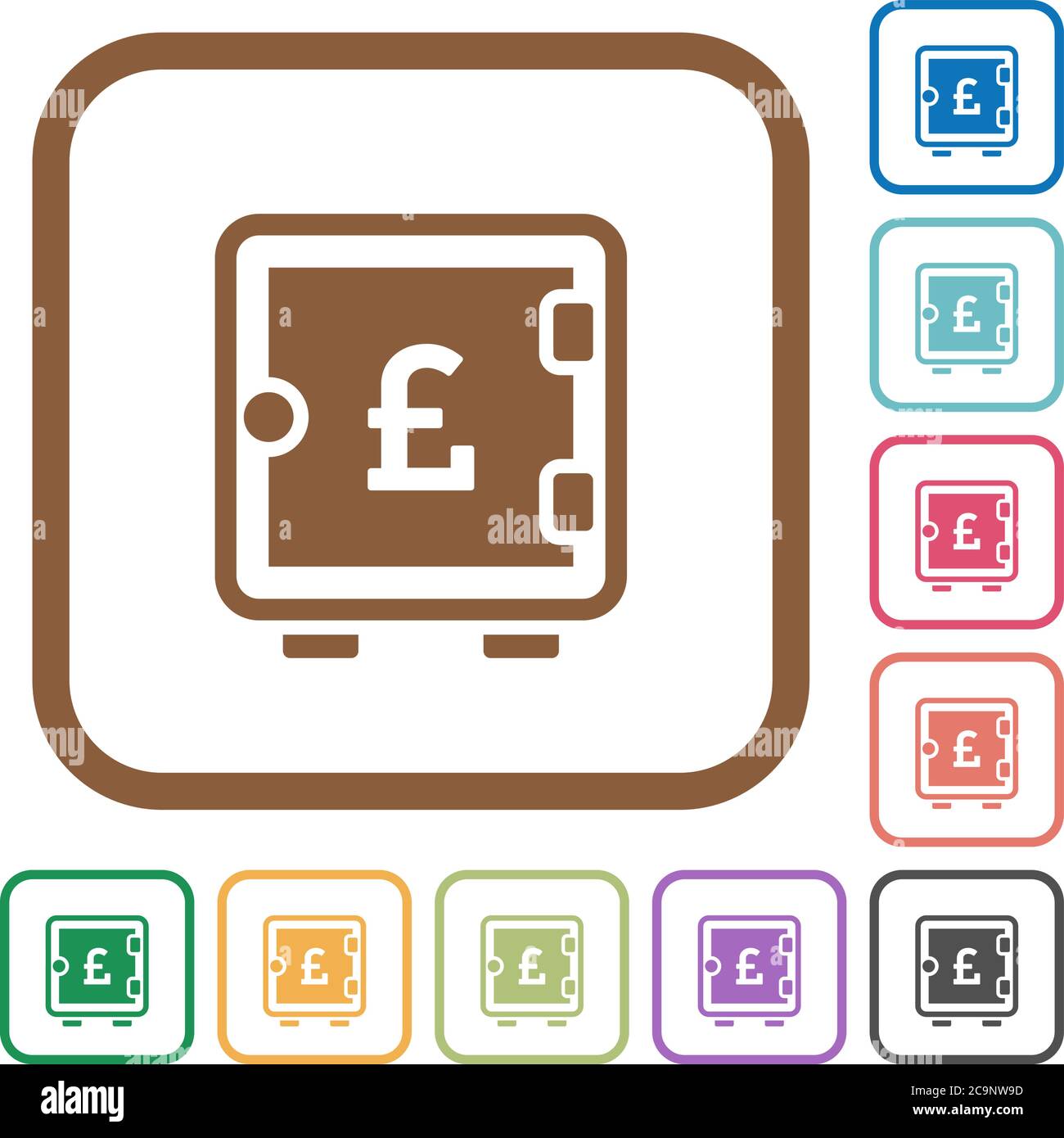 Pound strong box simple icons in color rounded square frames on white ...