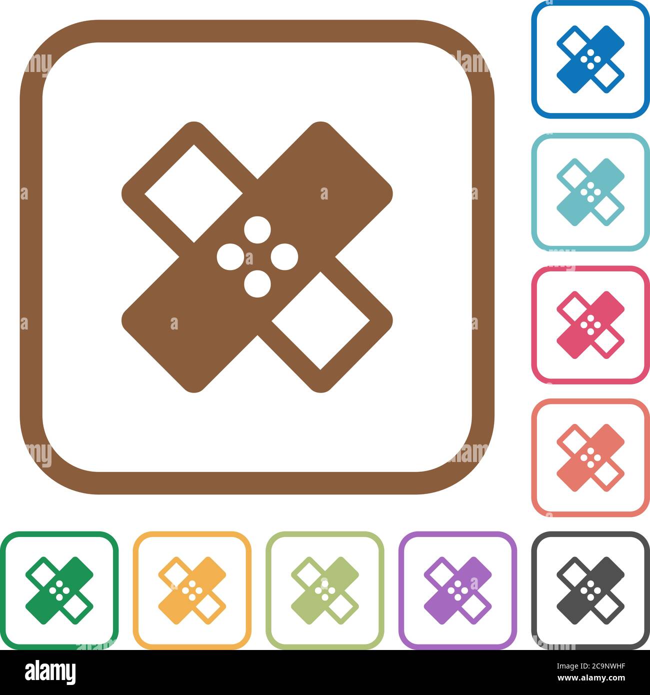 Band aid simple icons in color rounded square frames on white ...