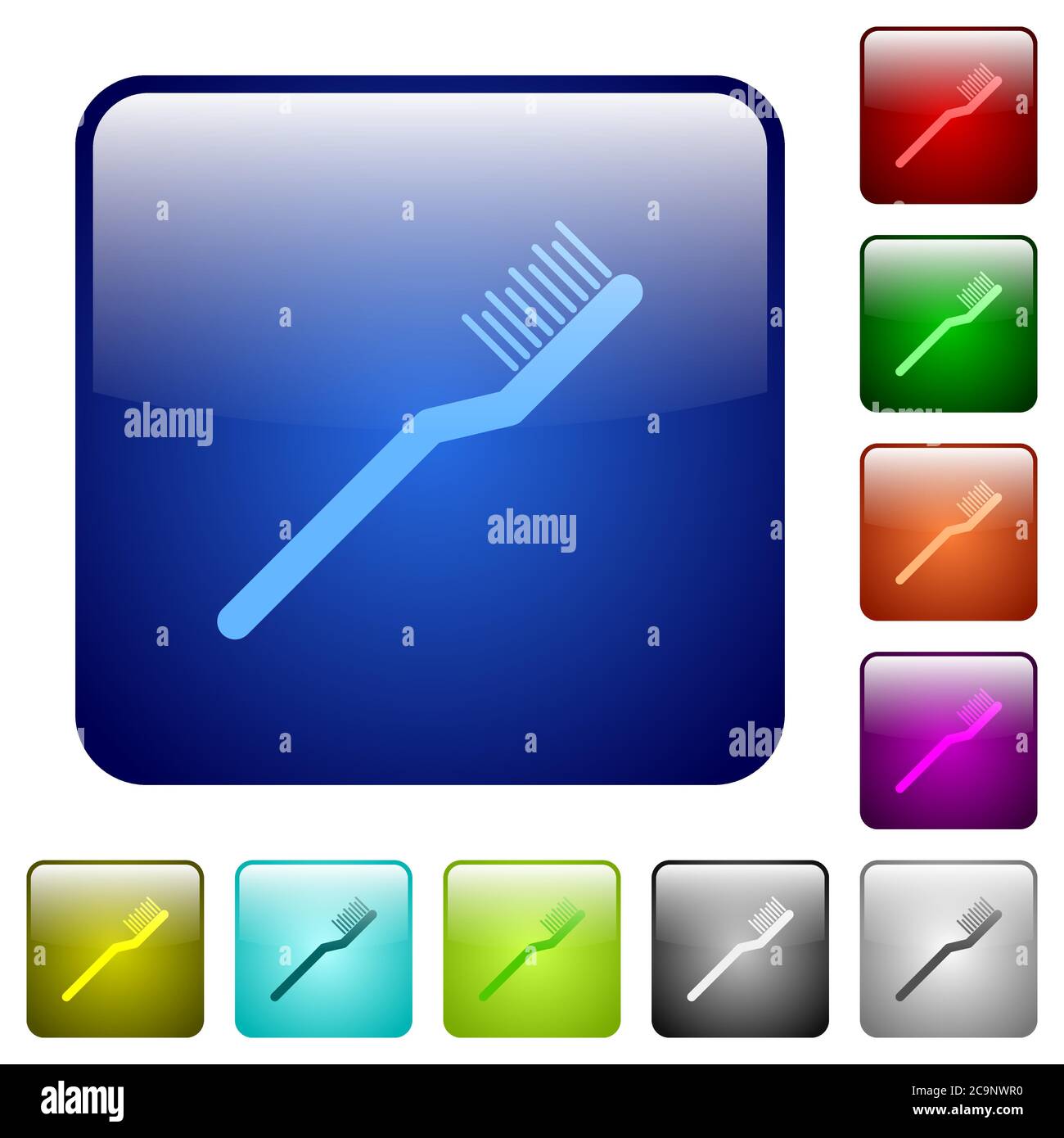 Toothbrush icons in rounded square color glossy button set Stock Vector ...