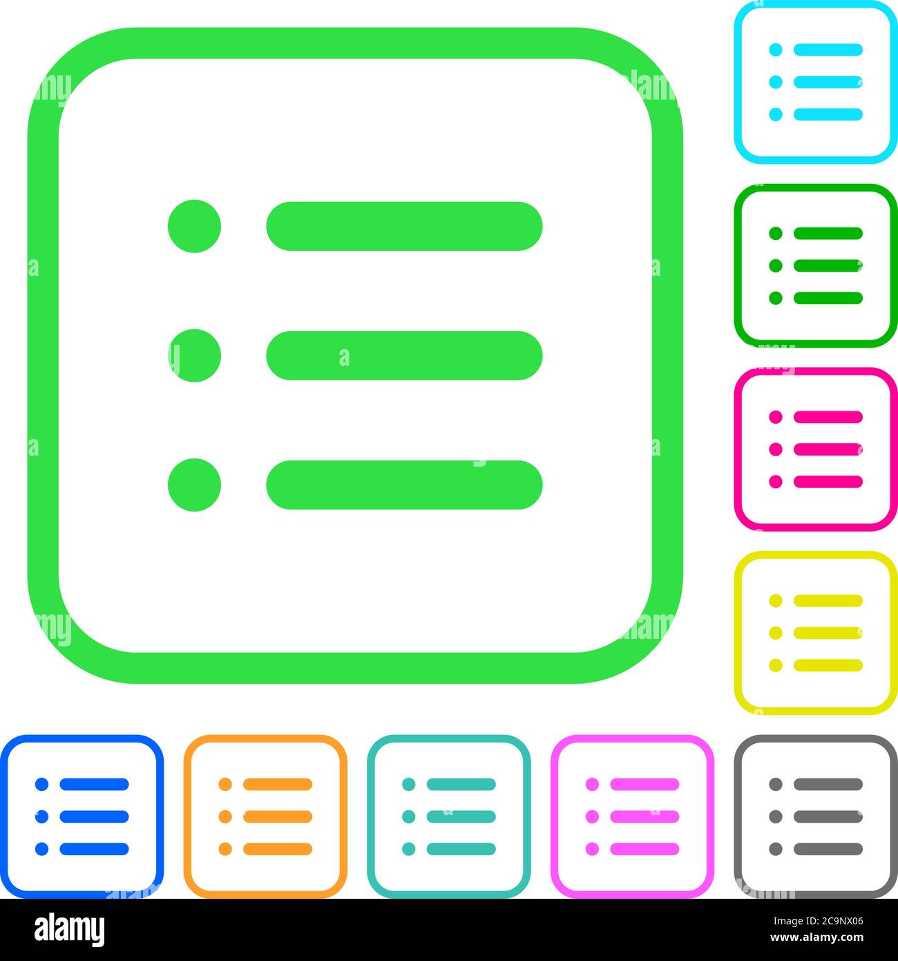 Unordered list vivid colored flat icons in curved borders on white ...