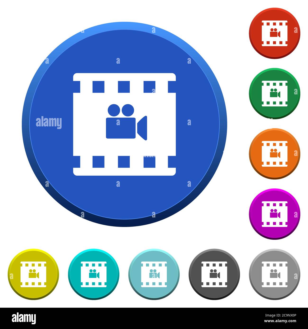 Movie filming round color beveled buttons with smooth surfaces and flat ...