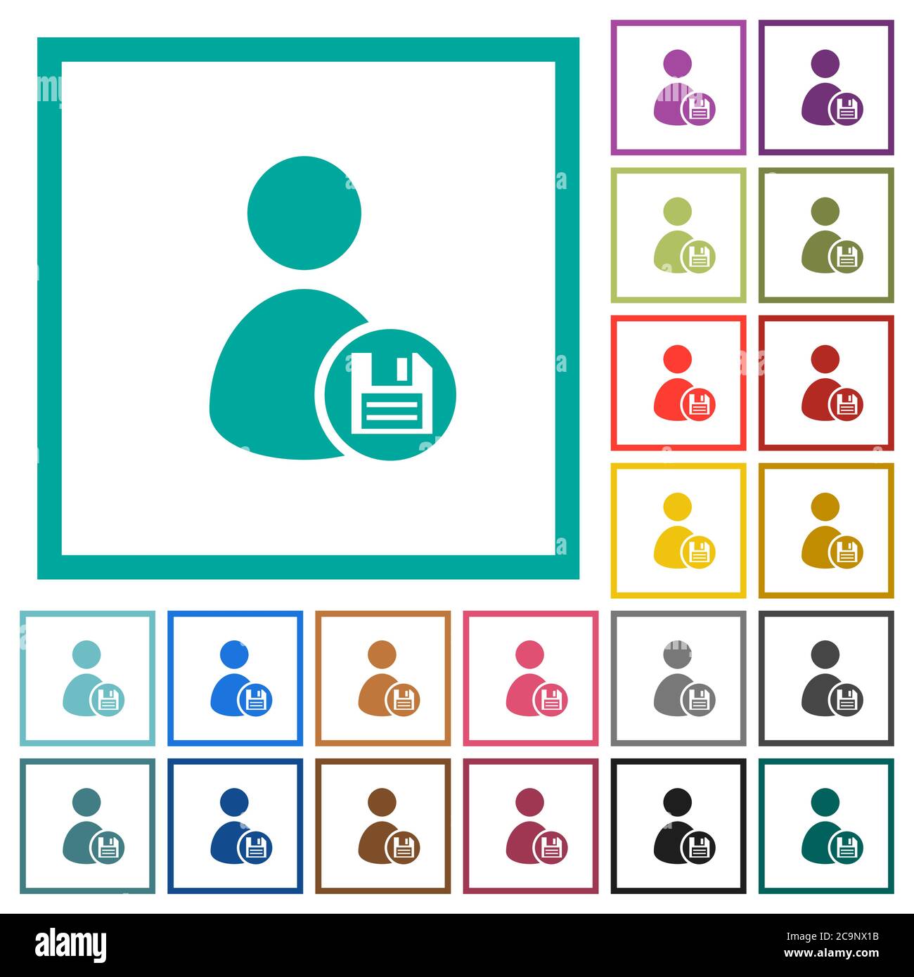 Save User Account Flat Color Icons With Quadrant Frames On White Background Stock Vector Image