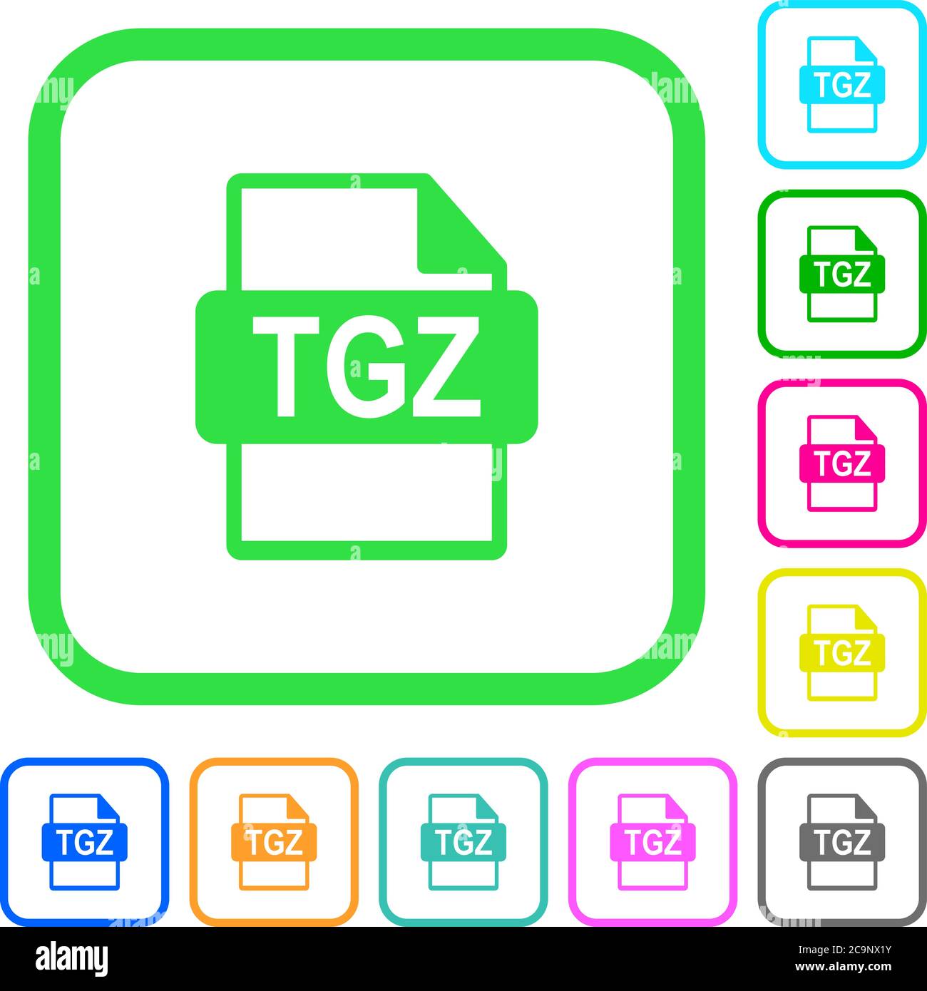 TGZ file format vivid colored flat icons in curved borders on white ...