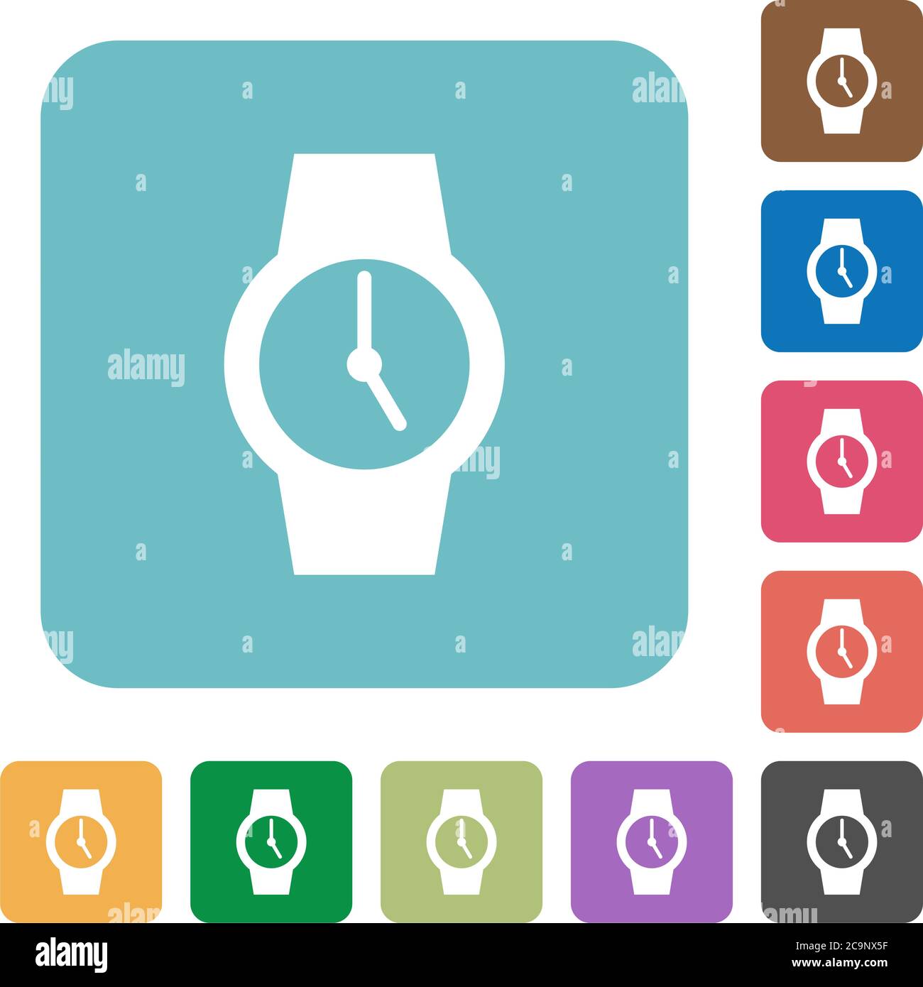 Watch white flat icons on color rounded square backgrounds Stock Vector ...