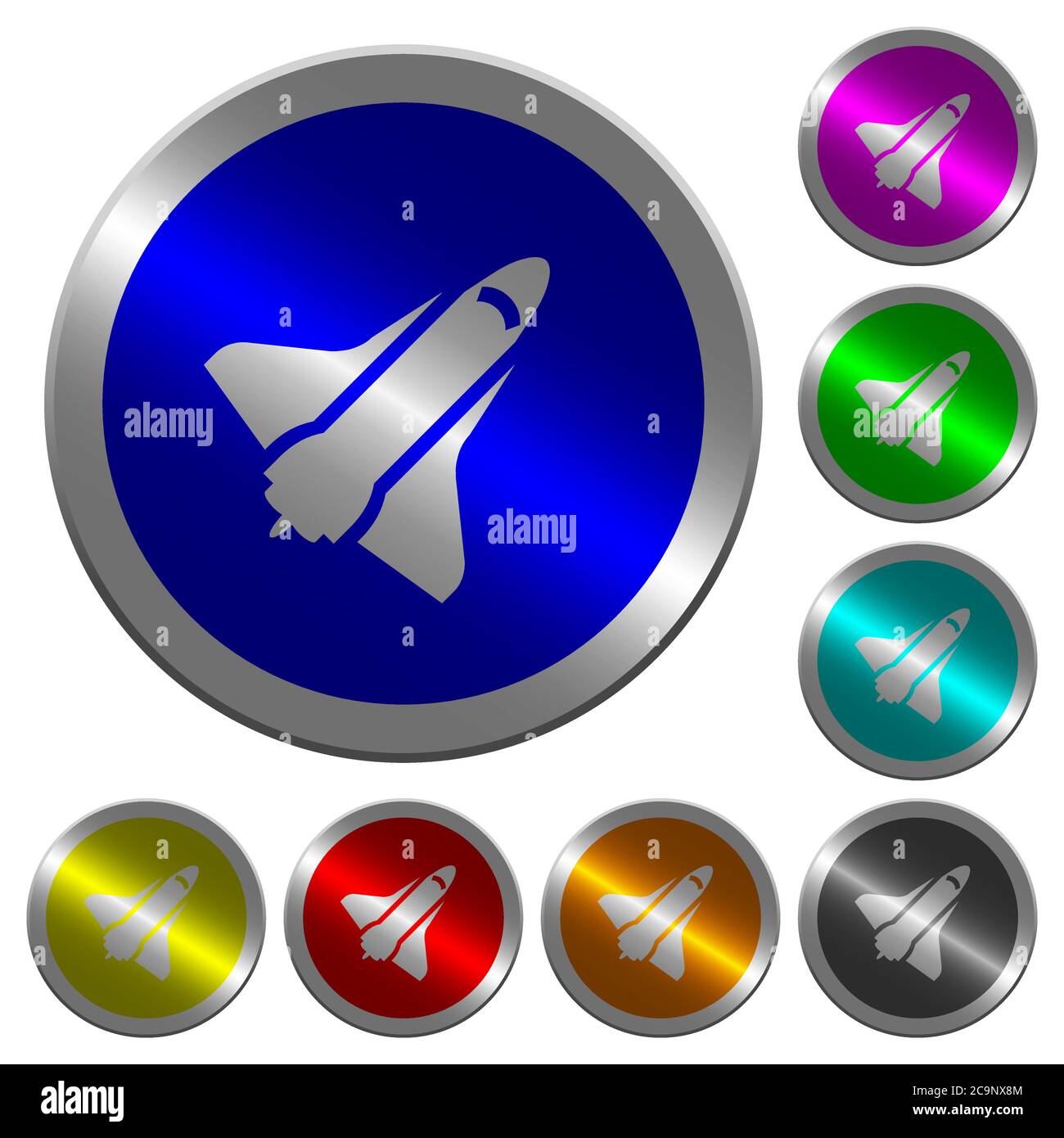 Space shuttle icons on round luminous coin-like color steel buttons Stock Vector Image & Art - Alamy