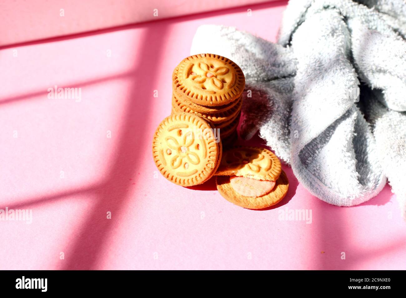 Sandwich biscuits, Cream biscuits, Pink Cookies Stock Photo - Alamy