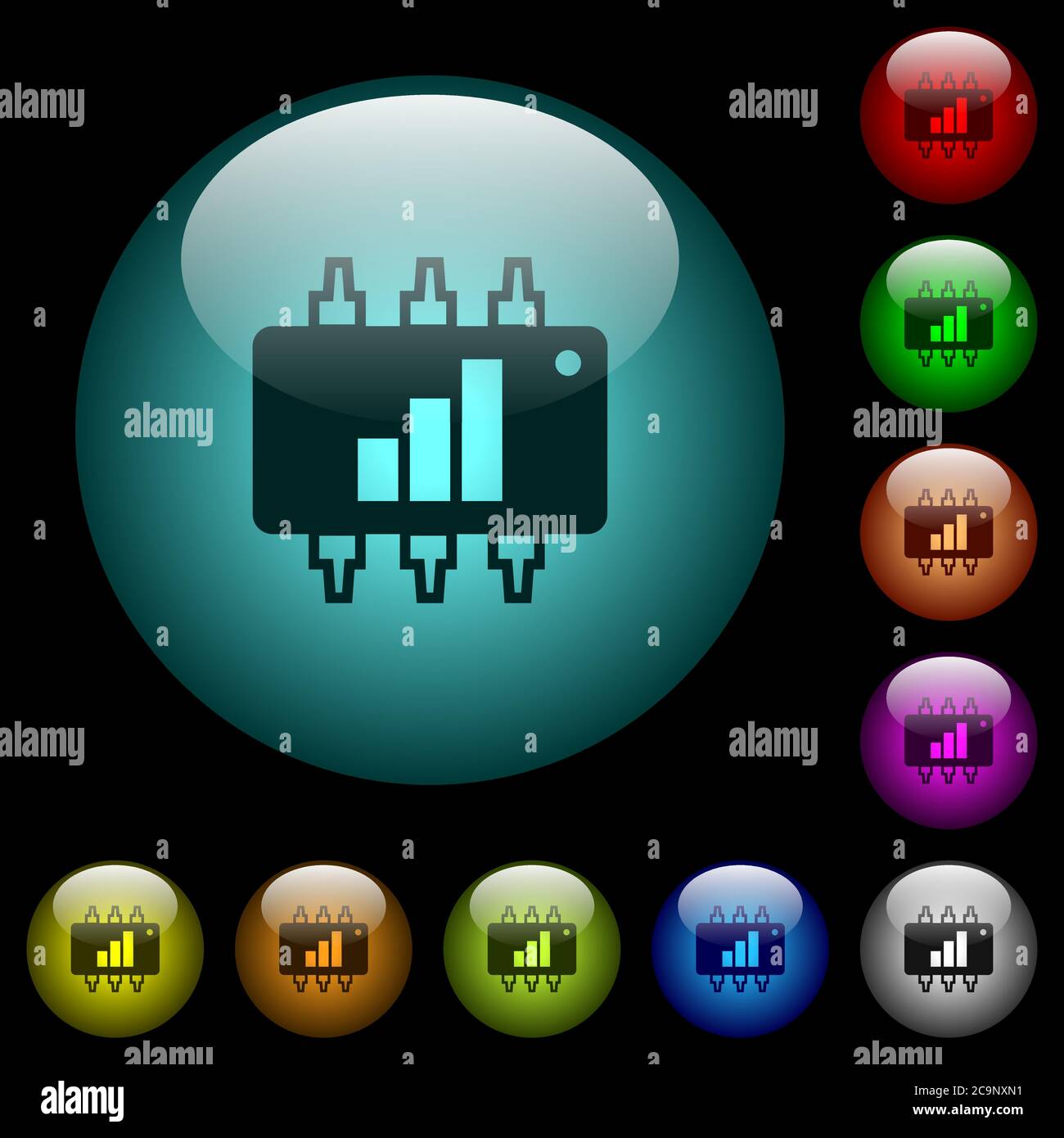 Hardware Acceleration Icons In Color Illuminated Spherical Glass