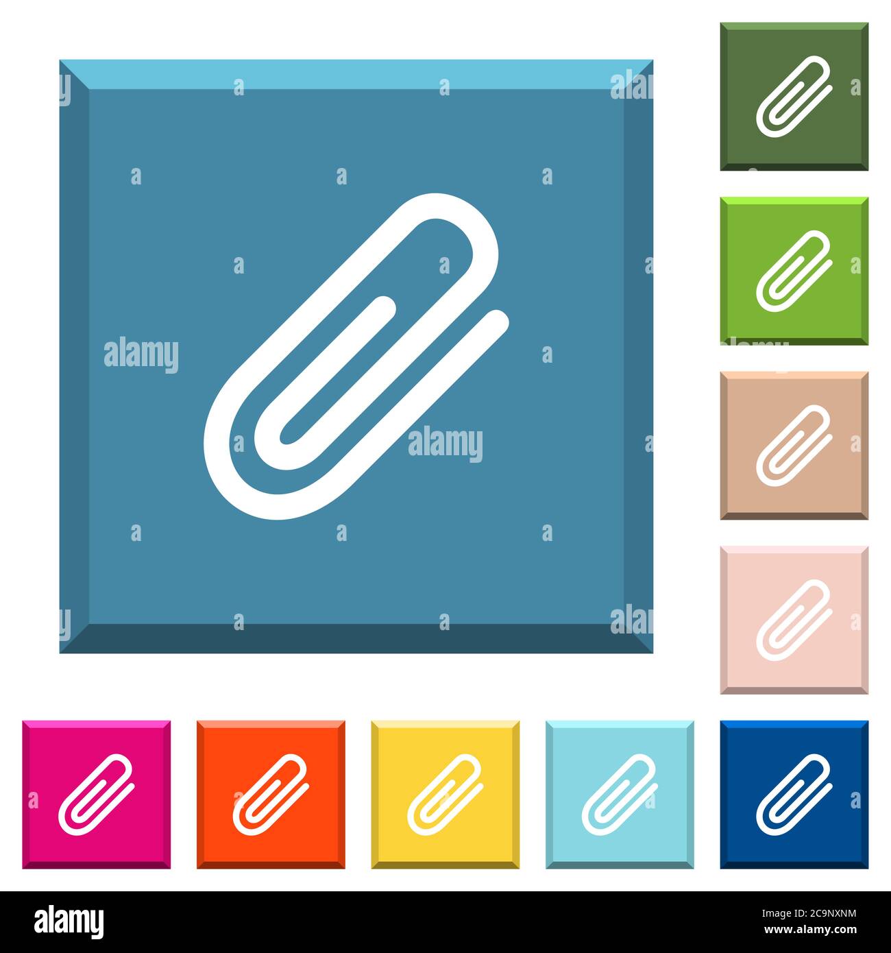 Attachment white icons on edged square buttons in various trendy colors ...