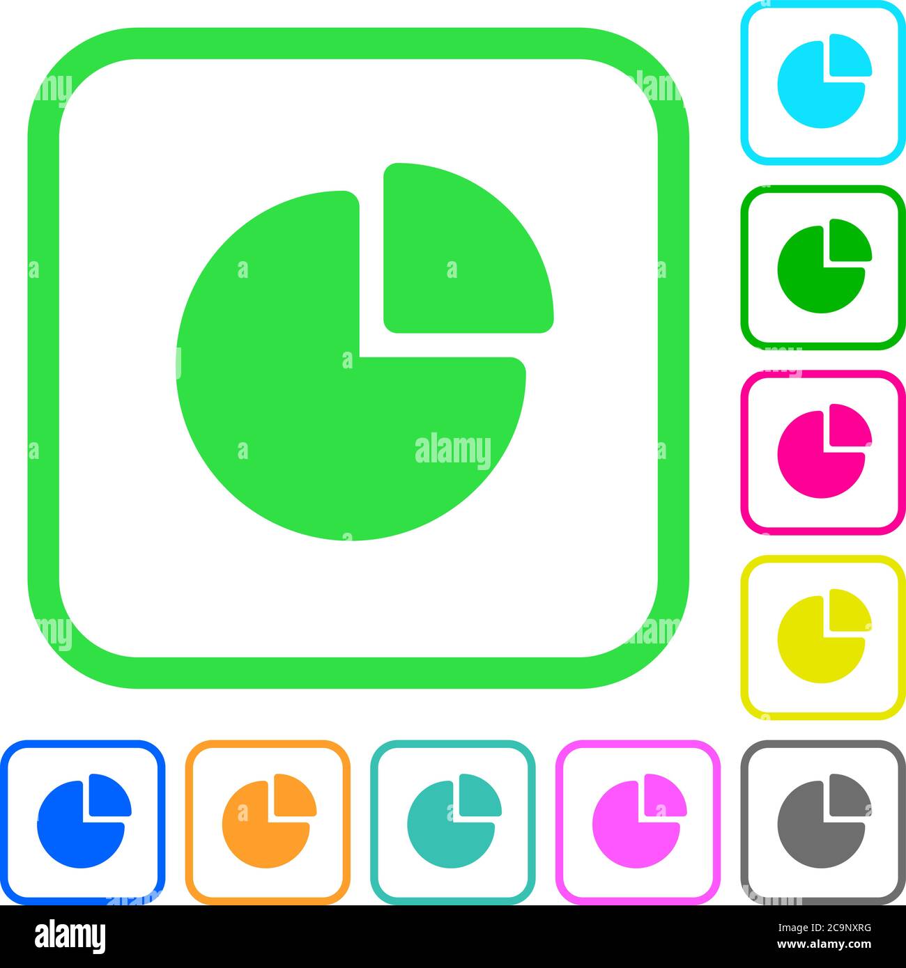 Pie chart vivid colored flat icons in curved borders on white ...