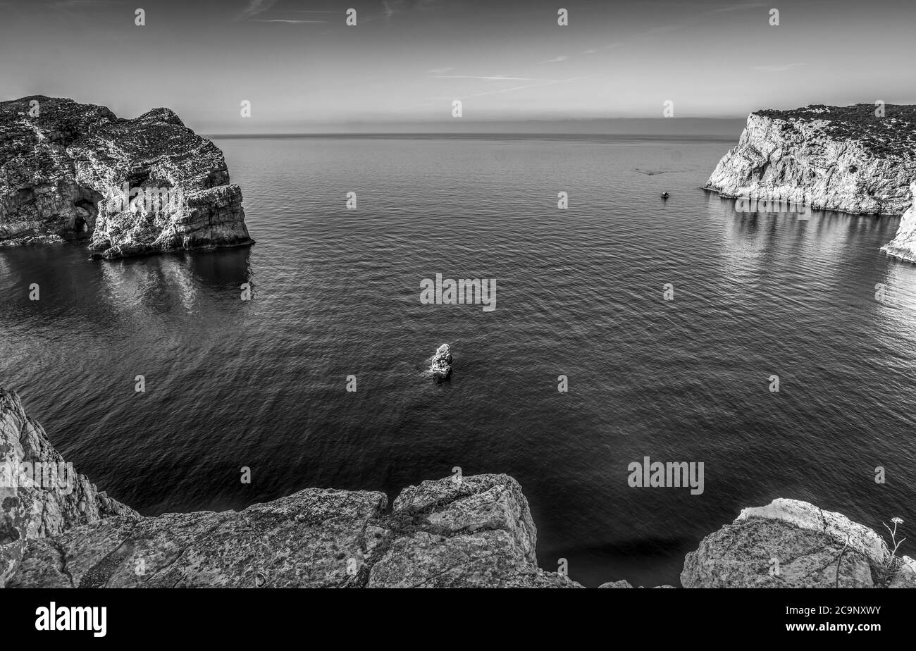 Rocky landscape vegetation water Black and White Stock Photos & Images ...