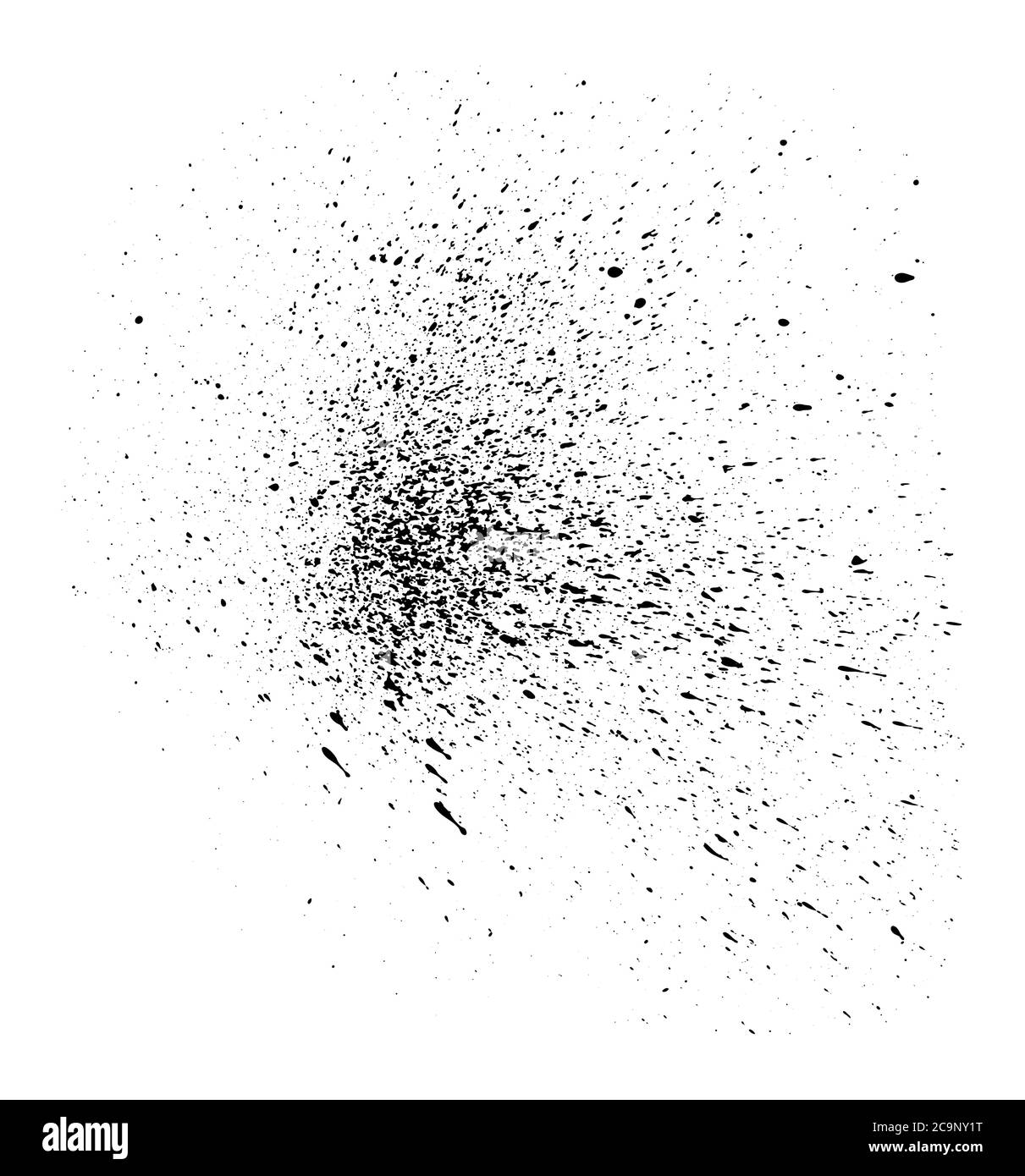 Close up many black paint or ink drop splat stains, spray or spill ...