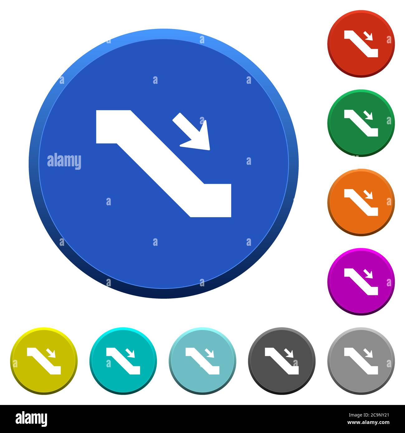 Escalator down sign round color beveled buttons with smooth surfaces ...