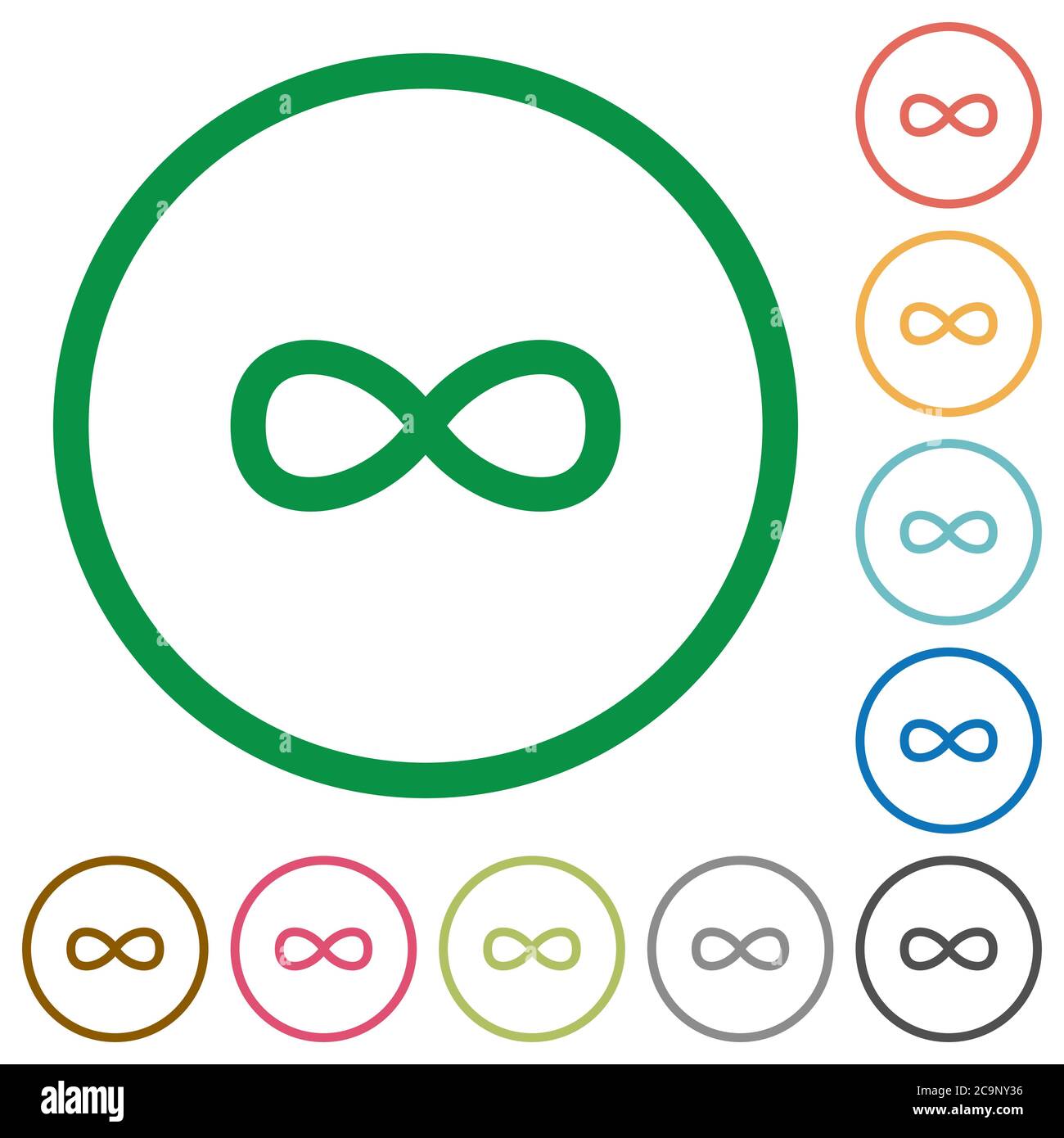 Infinity symbol flat color icons in round outlines on white background ...