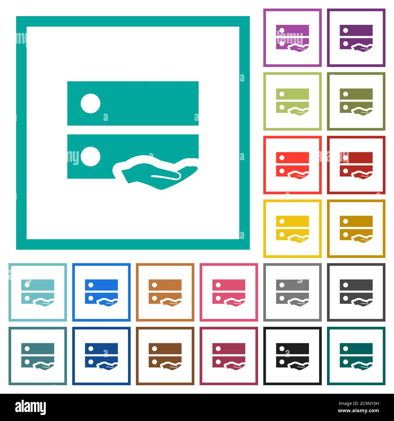 Shared drive flat color icons with quadrant frames on white background ...